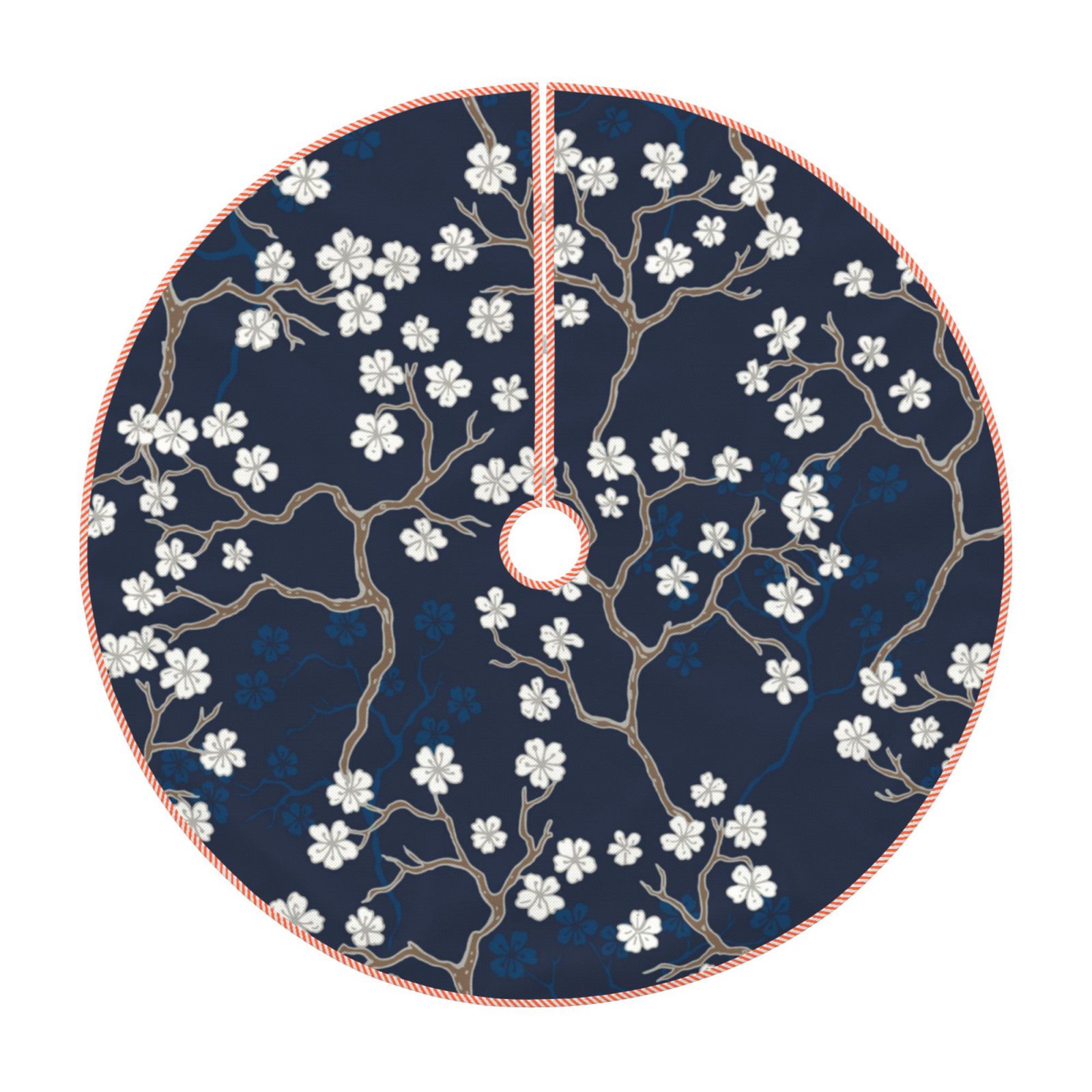 KLL Cherry Blossoms on Navy Background Christmas Tree Skirt 48" ,Party ...
