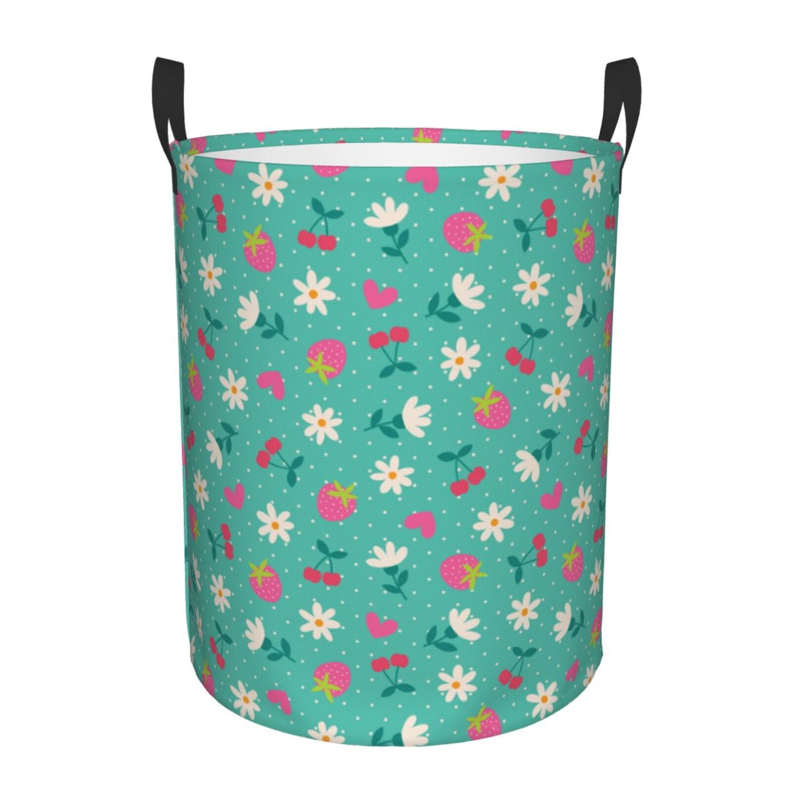 KLL Cherry Strawberry Floral Waterproof Foldable Laundry Hamper Bucket ...