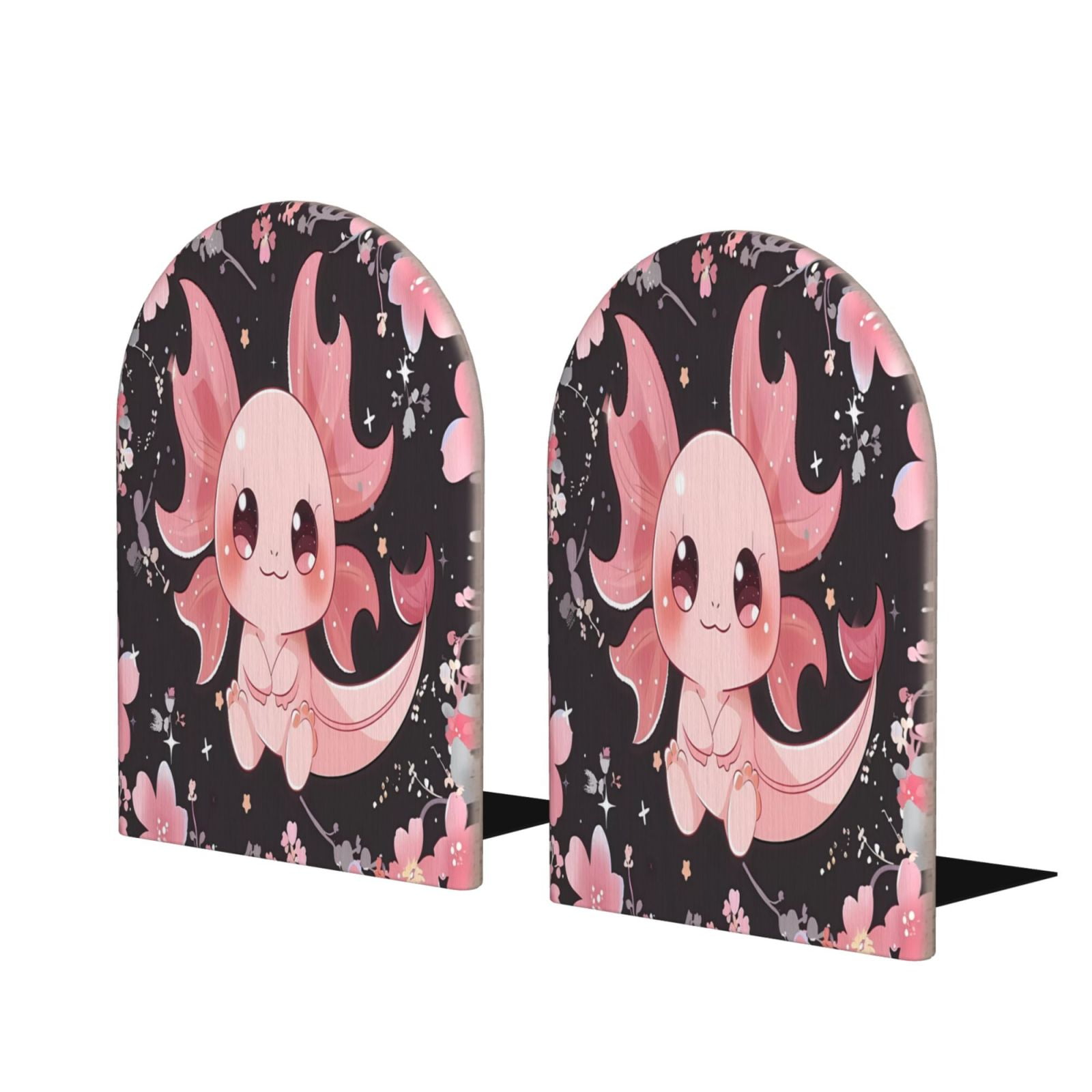 KLL Chibi Axolotl Sakura Fantasy Print Wood Book Ends for Shelves,1 ...