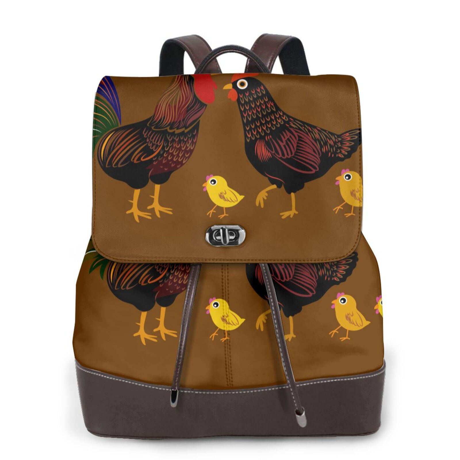 KLL Chicken Farm Animal Print Leather Backpack,PU Leather Laptop ...