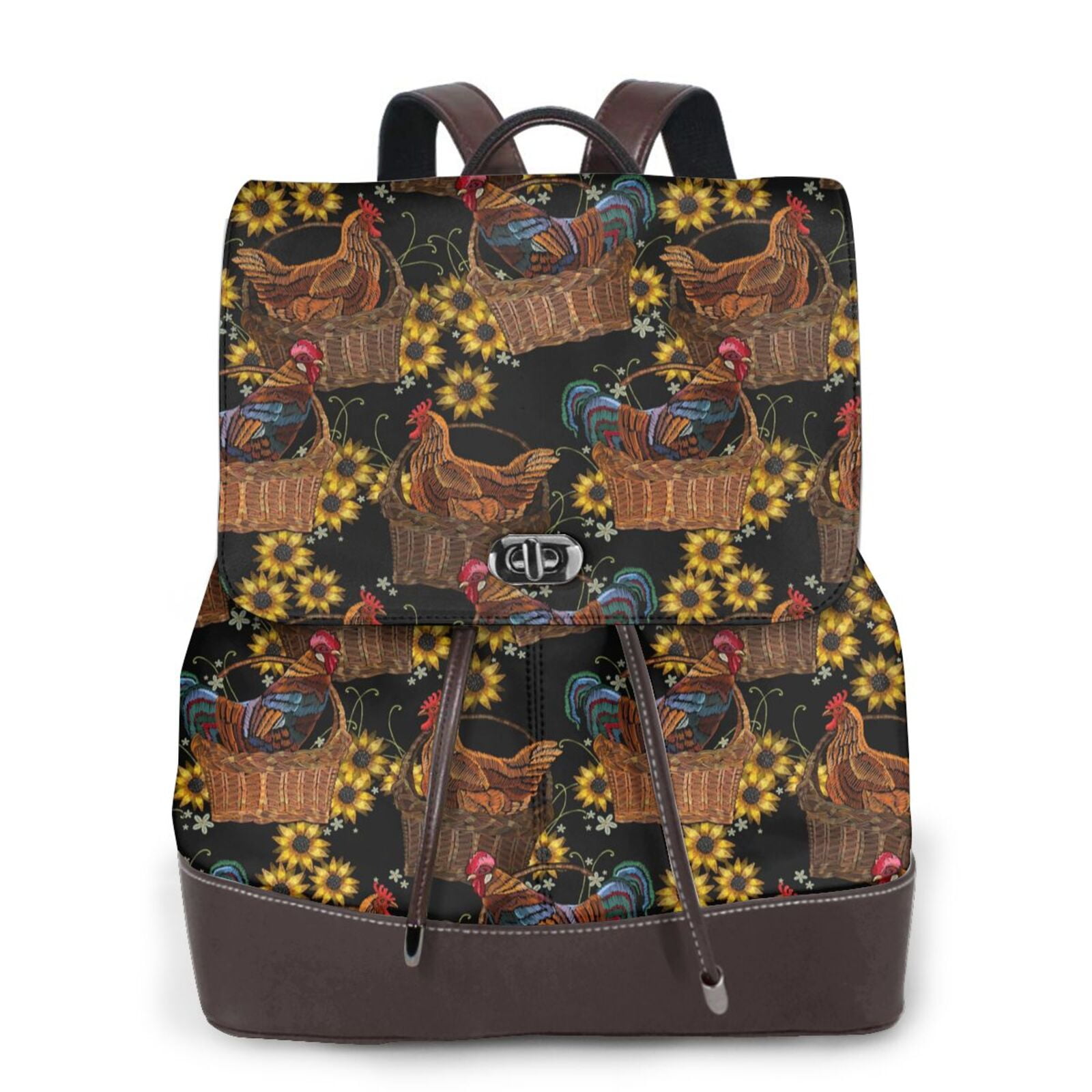 KLL Chicken Rooster Print Leather Backpack,PU Leather Laptop Backpack ...