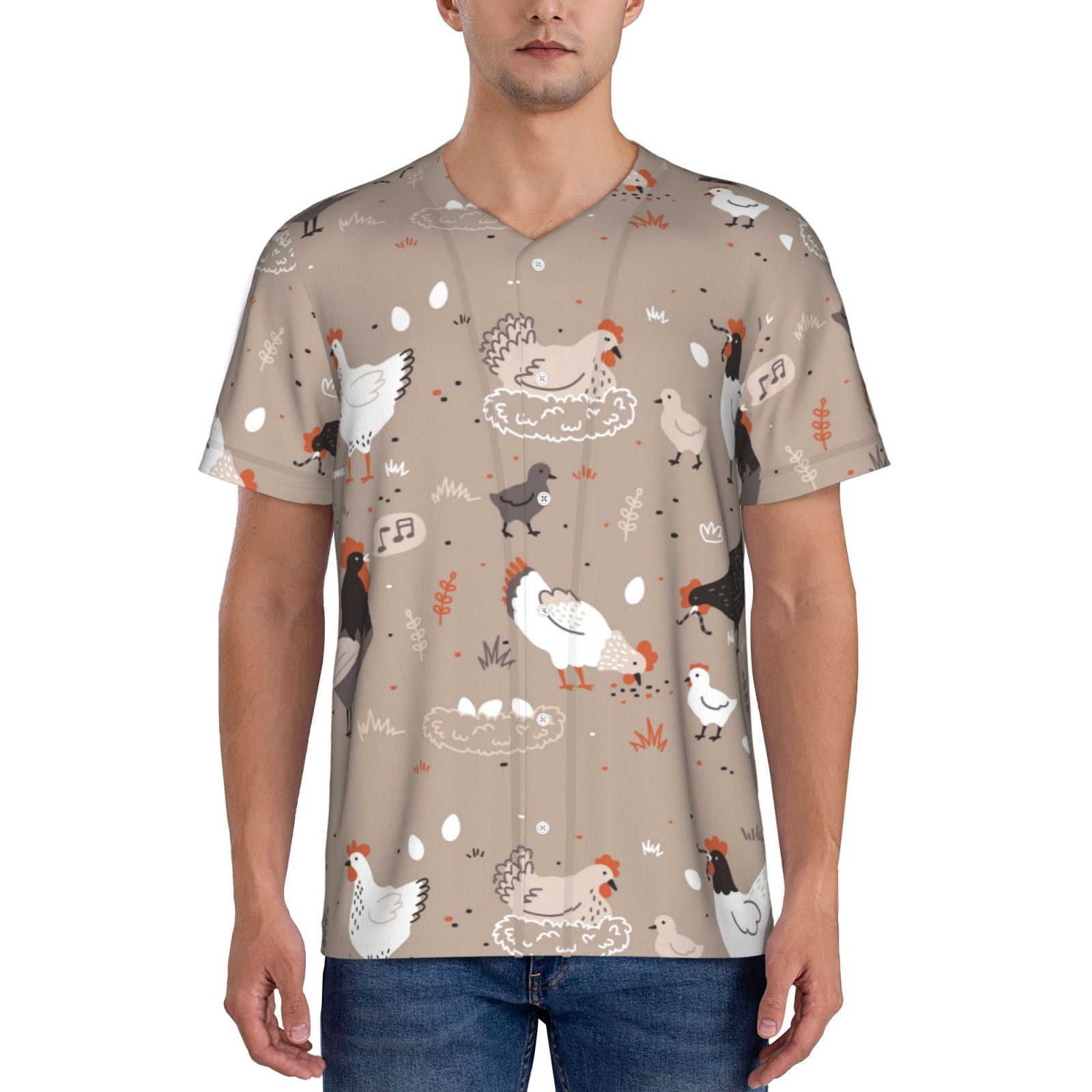 KLL Chicken for Men's Baseball Shirts,Short Sleeve Casual Shirts Button ...