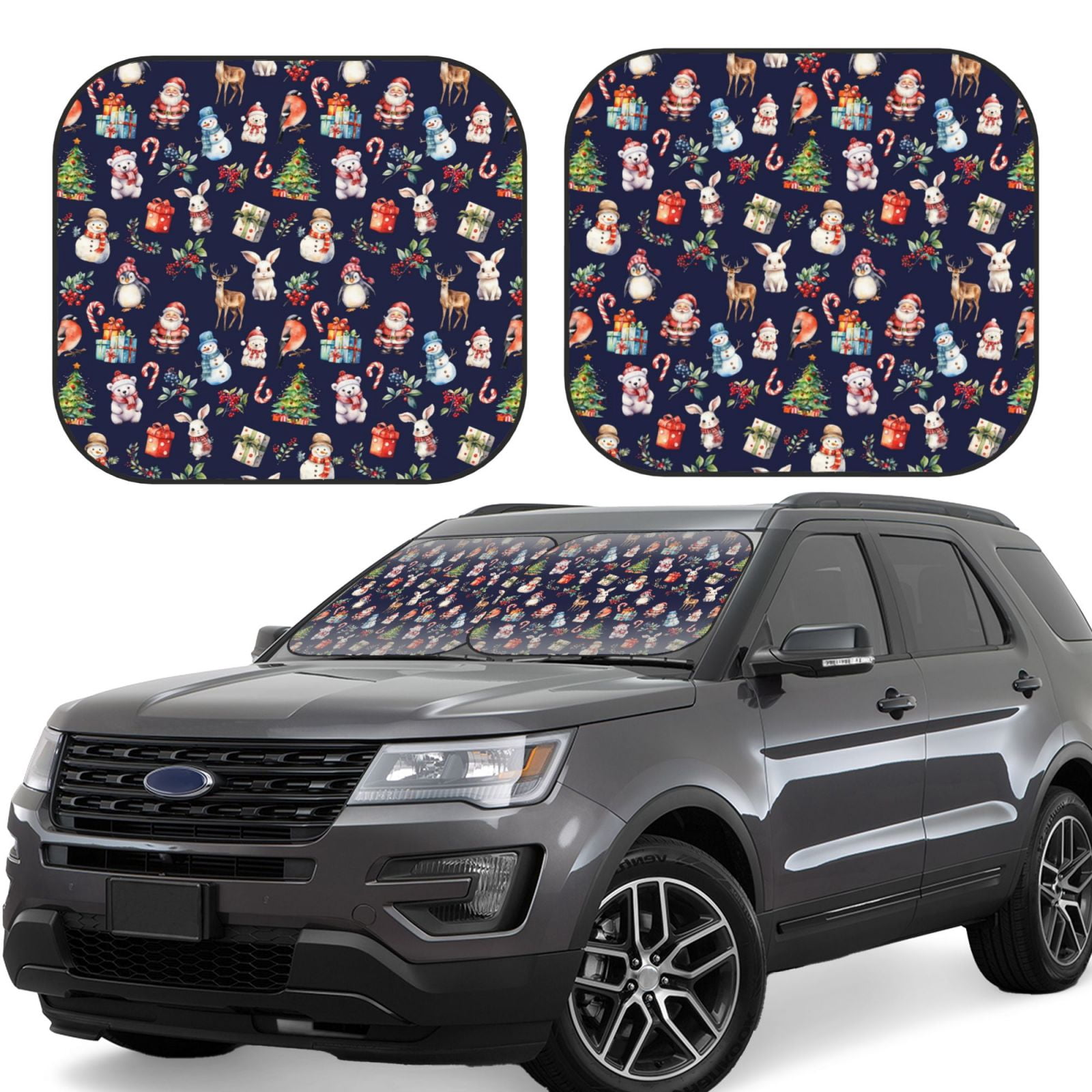 KLL Christmas Critters Delight Windshield Sun Shade 2-Piece Foldable ...