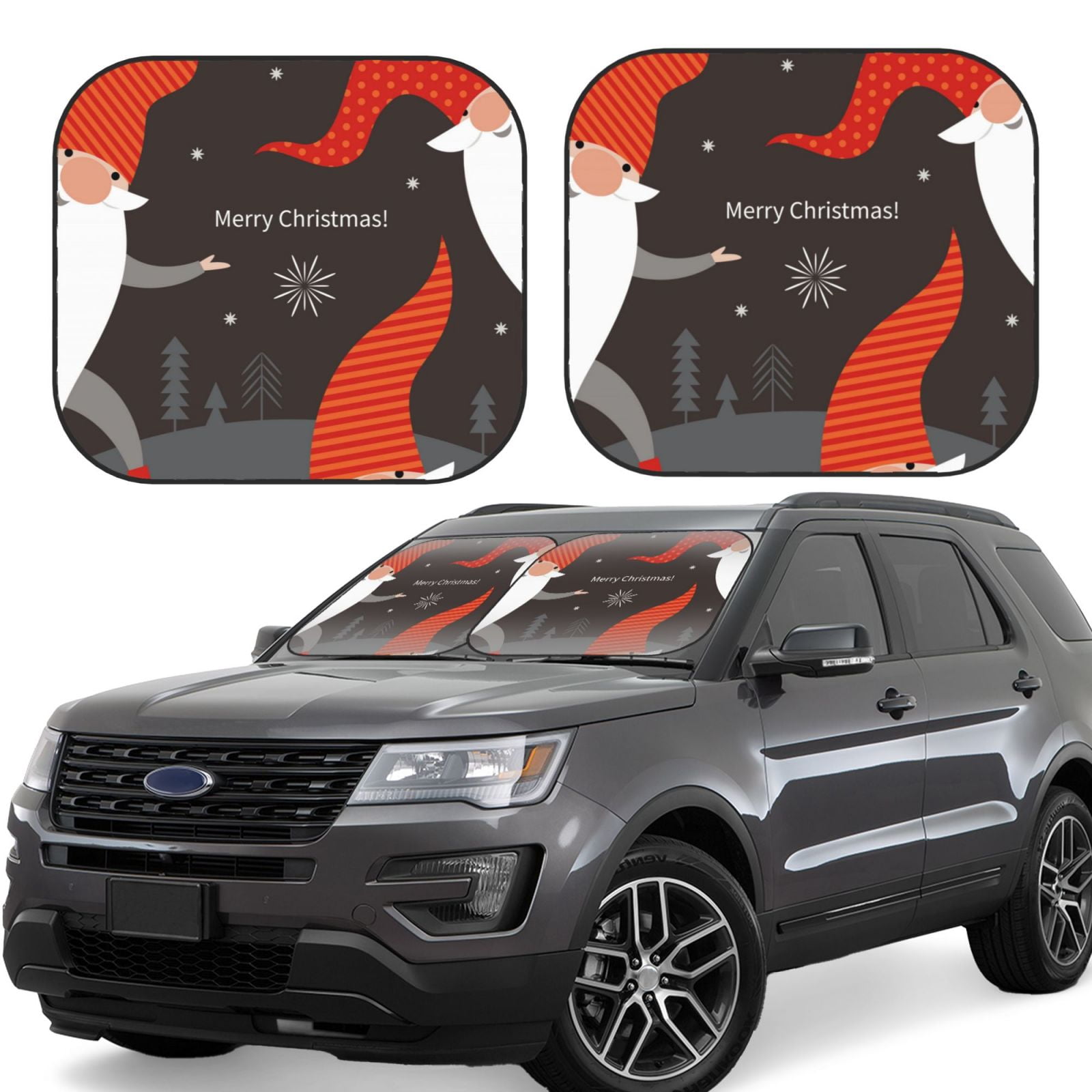KLL Christmas Gnomes In Red Hats Windshield Sun Shade 2-Piece Foldable ...