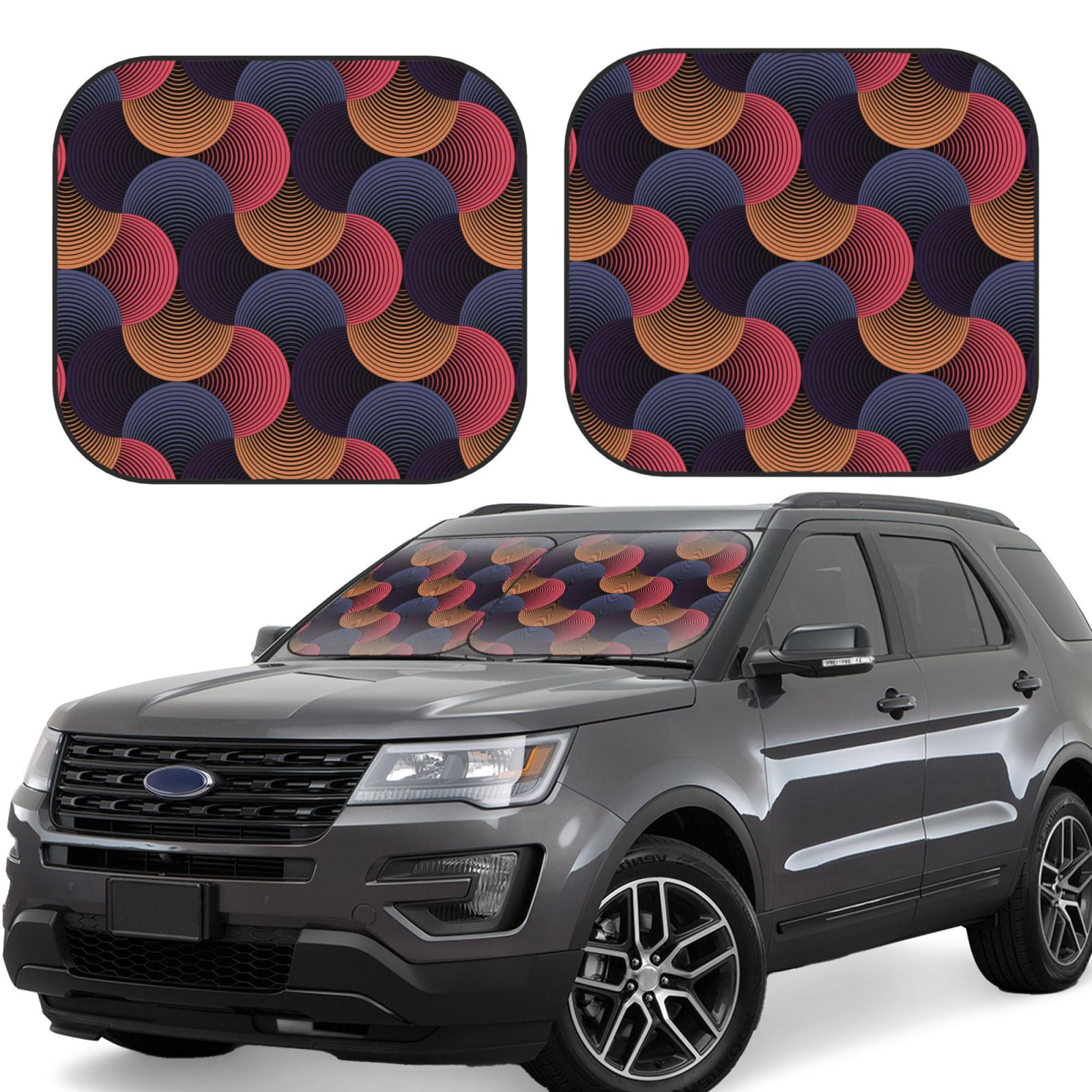 KLL Circular Stripes Windshield Sun Shade 2-Piece Foldable Car Front ...