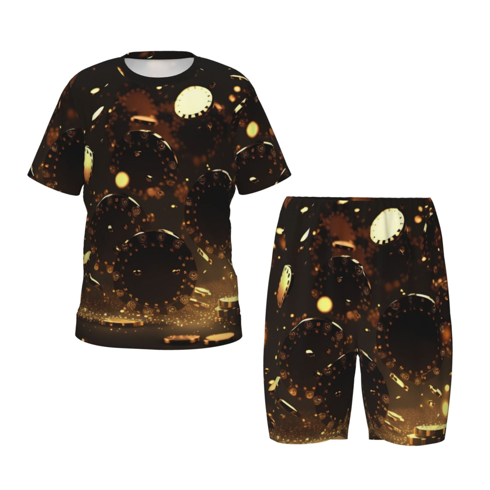 KLL Classical Golden Casino Print Kids' Short-Sleeved Pajama Set,Soft ...