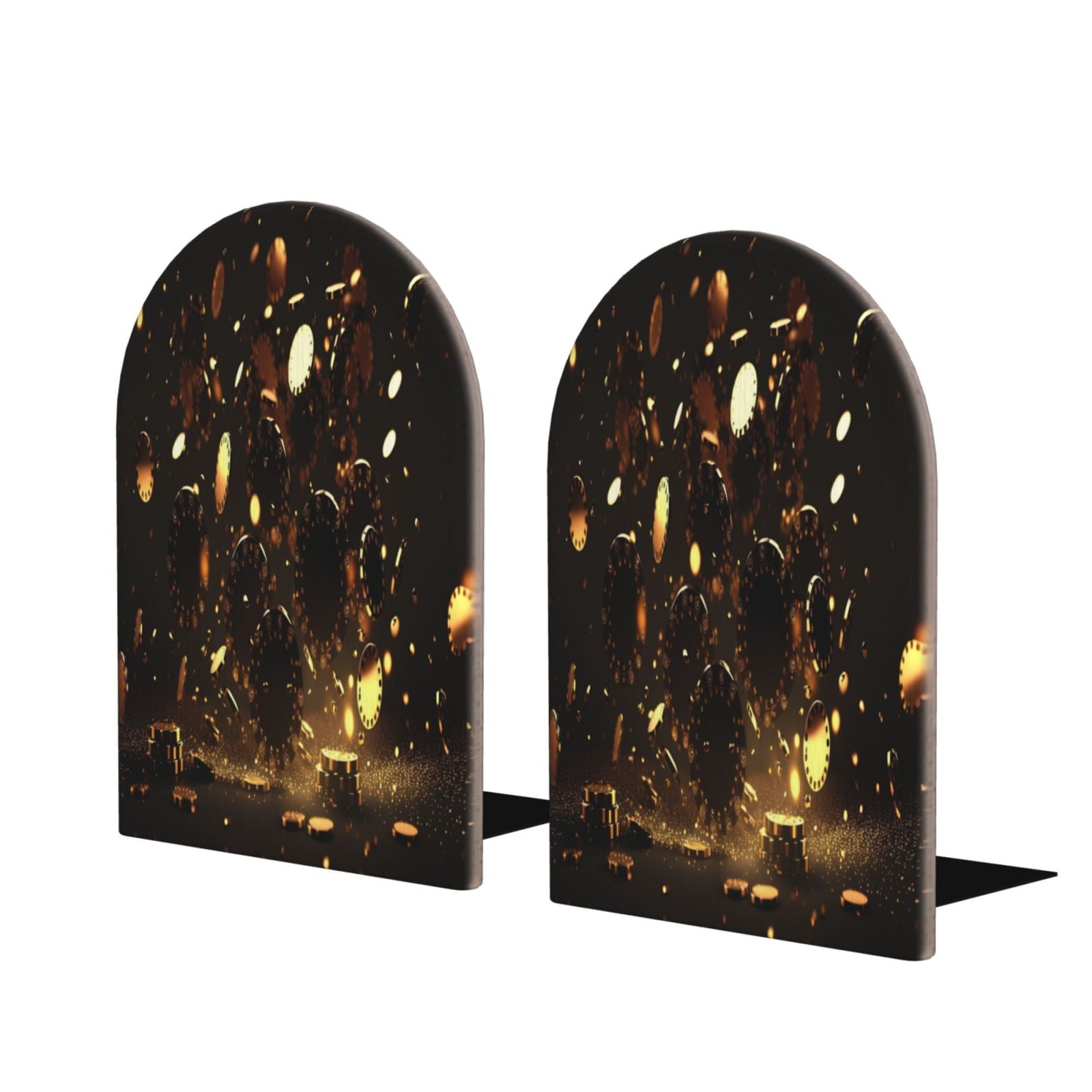 KLL Classical Golden Casino Print Wood Book Ends for Shelves,1 Pair ...