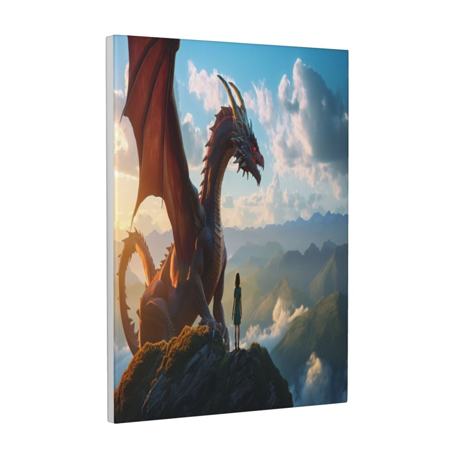 KLL Clear Sky Mountain Red Dragon Print Farmhouse Canvas Wall Art,Wall ...