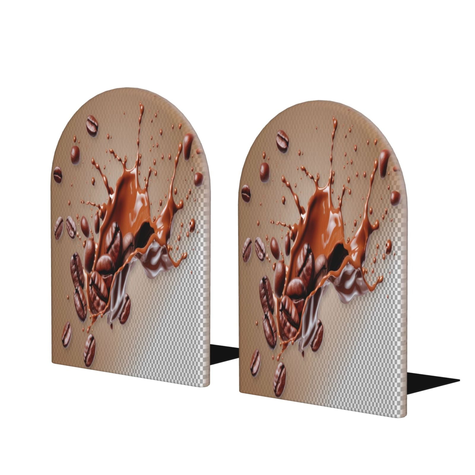 KLL Coffee Beans Chocolate Splash Print Wood Book Ends for Shelves,1 ...