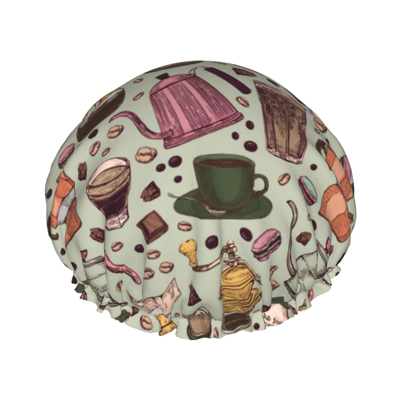 KLL Coffee pots cup Pattern Shower Cap & Bath Cap for Women,Reversible ...