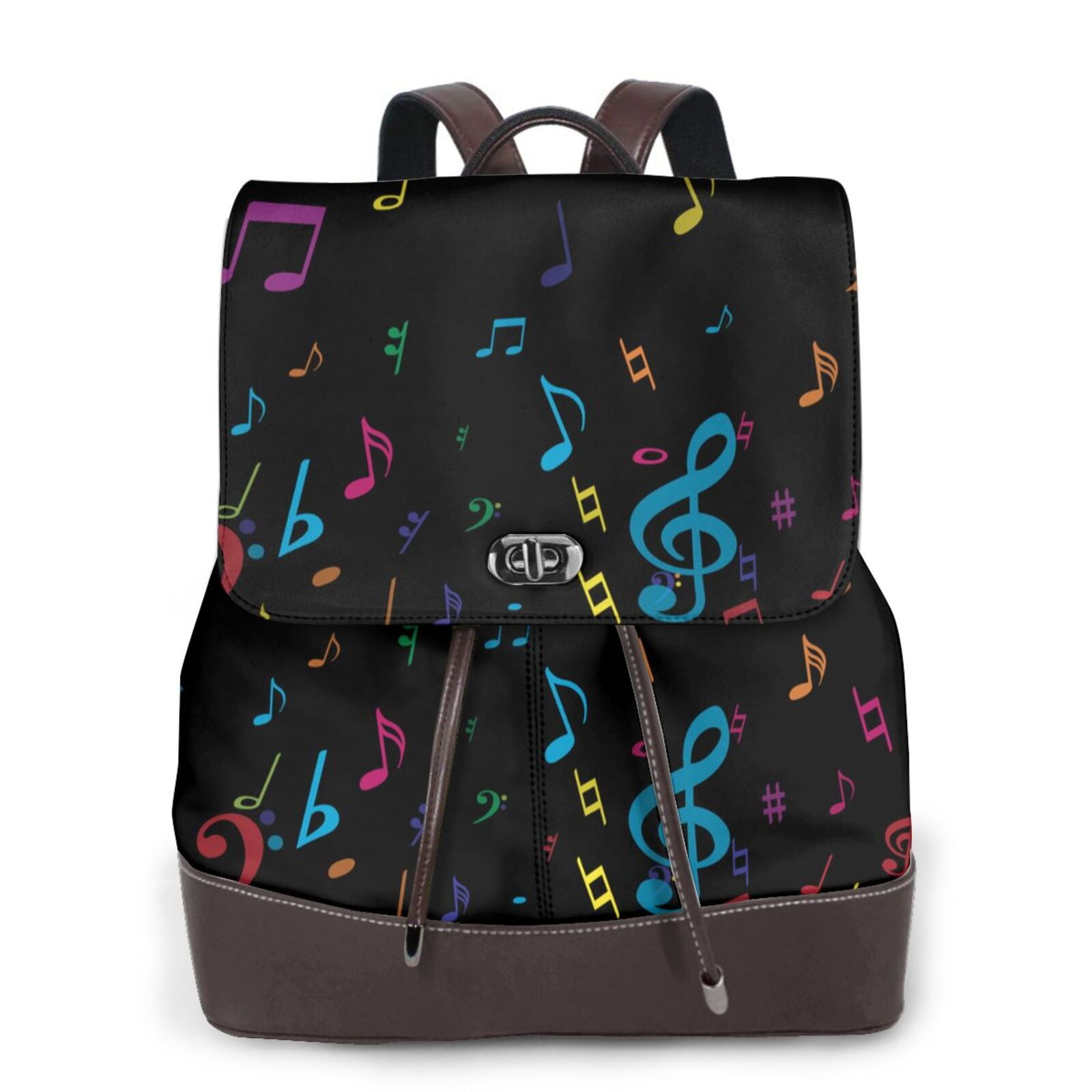 KLL Color Musical Notes Print Leather Backpack,PU Leather Laptop ...