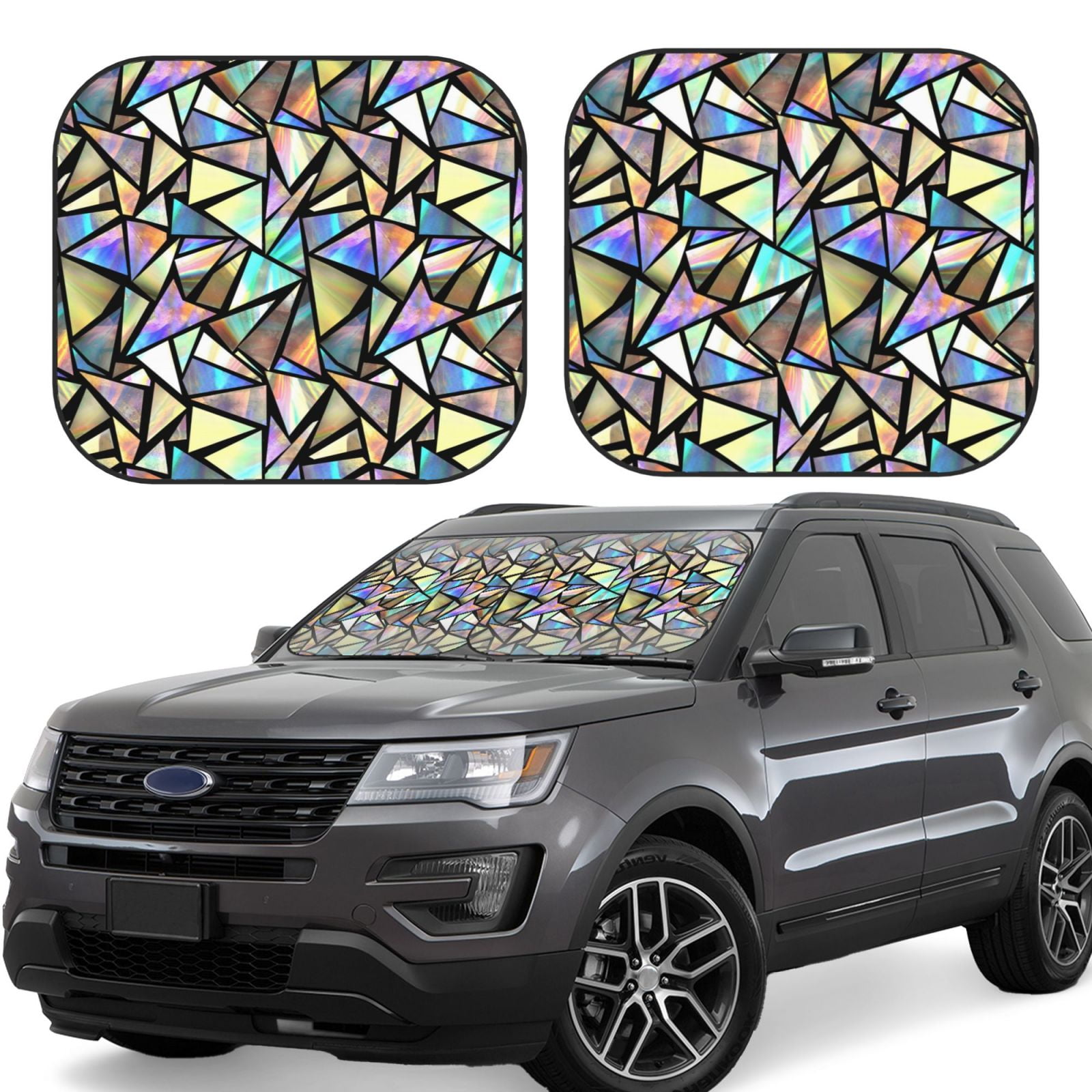 KLL Colored Glass Windshield Sun Shade 2-Piece Foldable Car Front ...