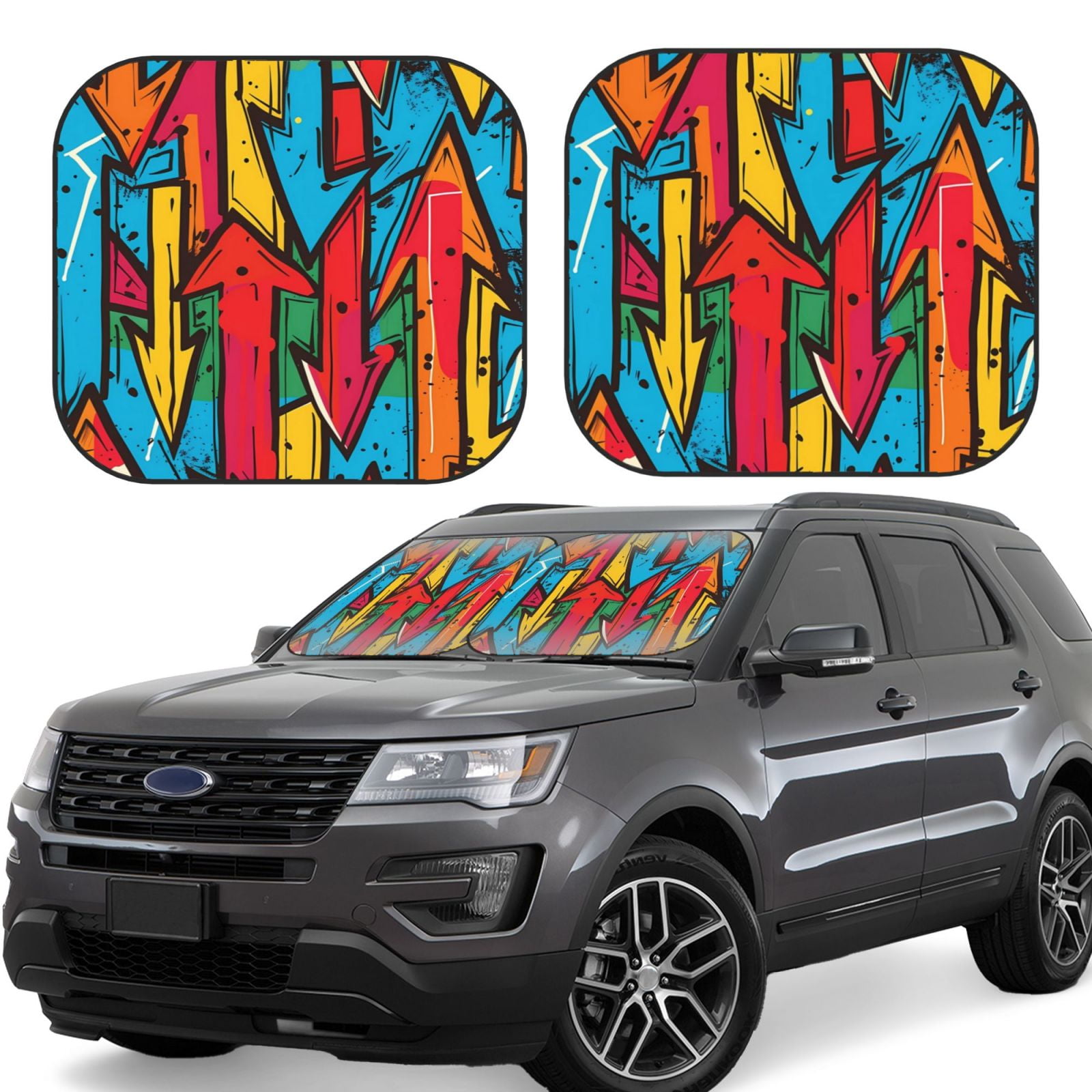 KLL Colorful Arrow Graffiti Pattern Windshield Sun Shade 2-Piece ...