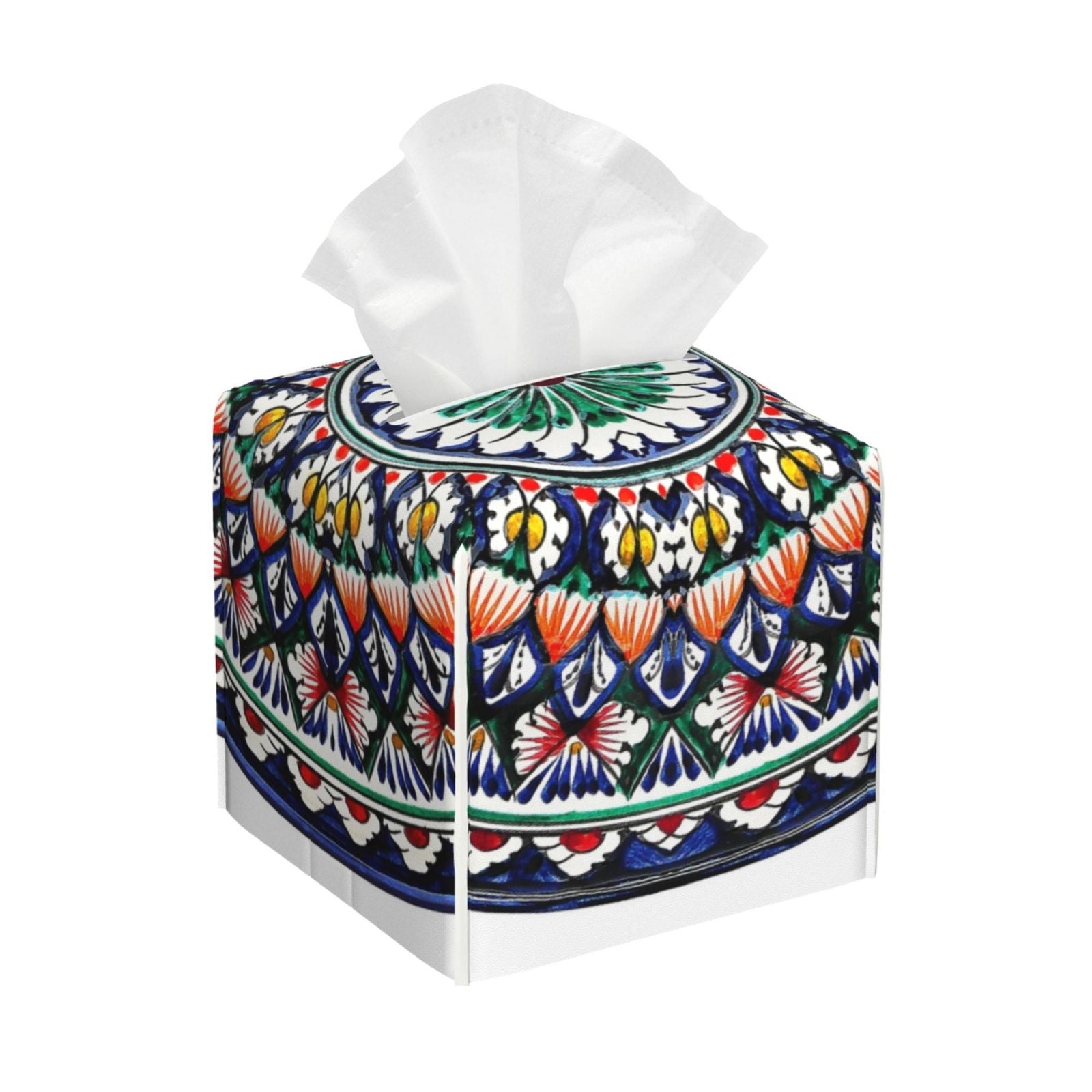 KLL Colorful With Blue Oriental Print Tissue Box Cover,Leather Tissue ...