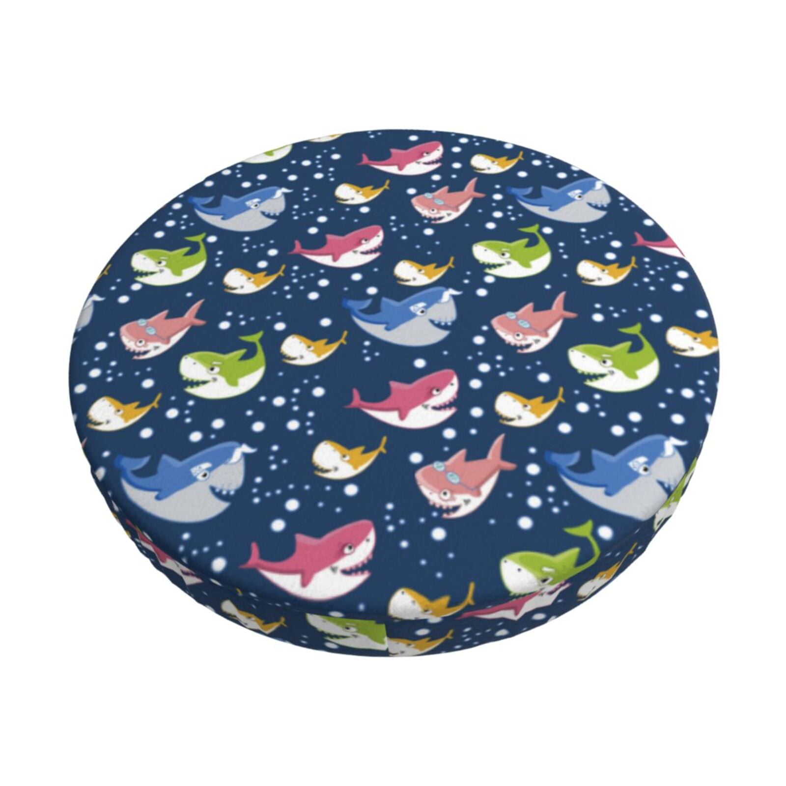 KLL Colorful Cartoon Shark Round Bar Chair Cushion Cover ,Bar Stool ...