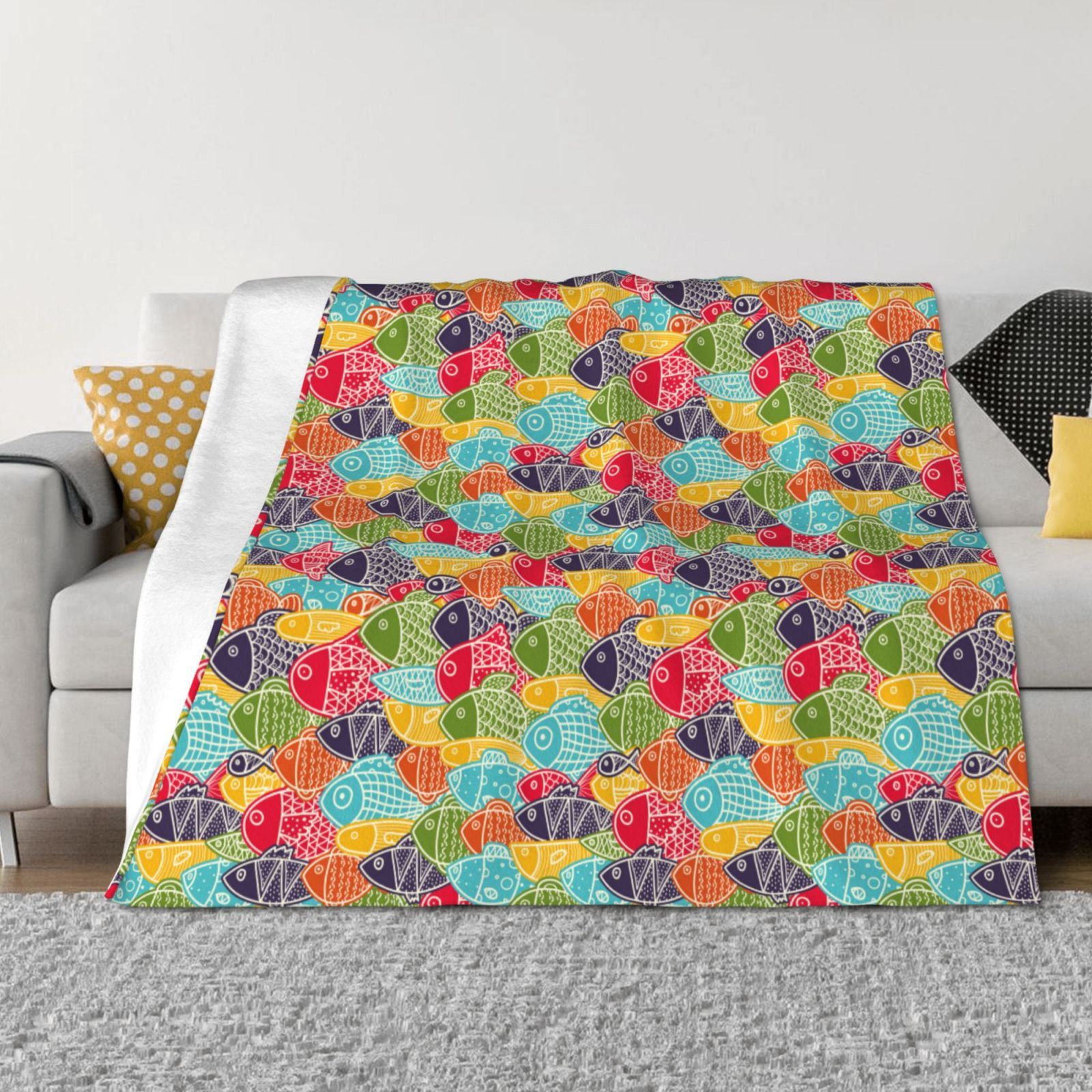KLL Colorful Fish 2 Print Fleece Throw Blanket, Horizontal Fleece ...