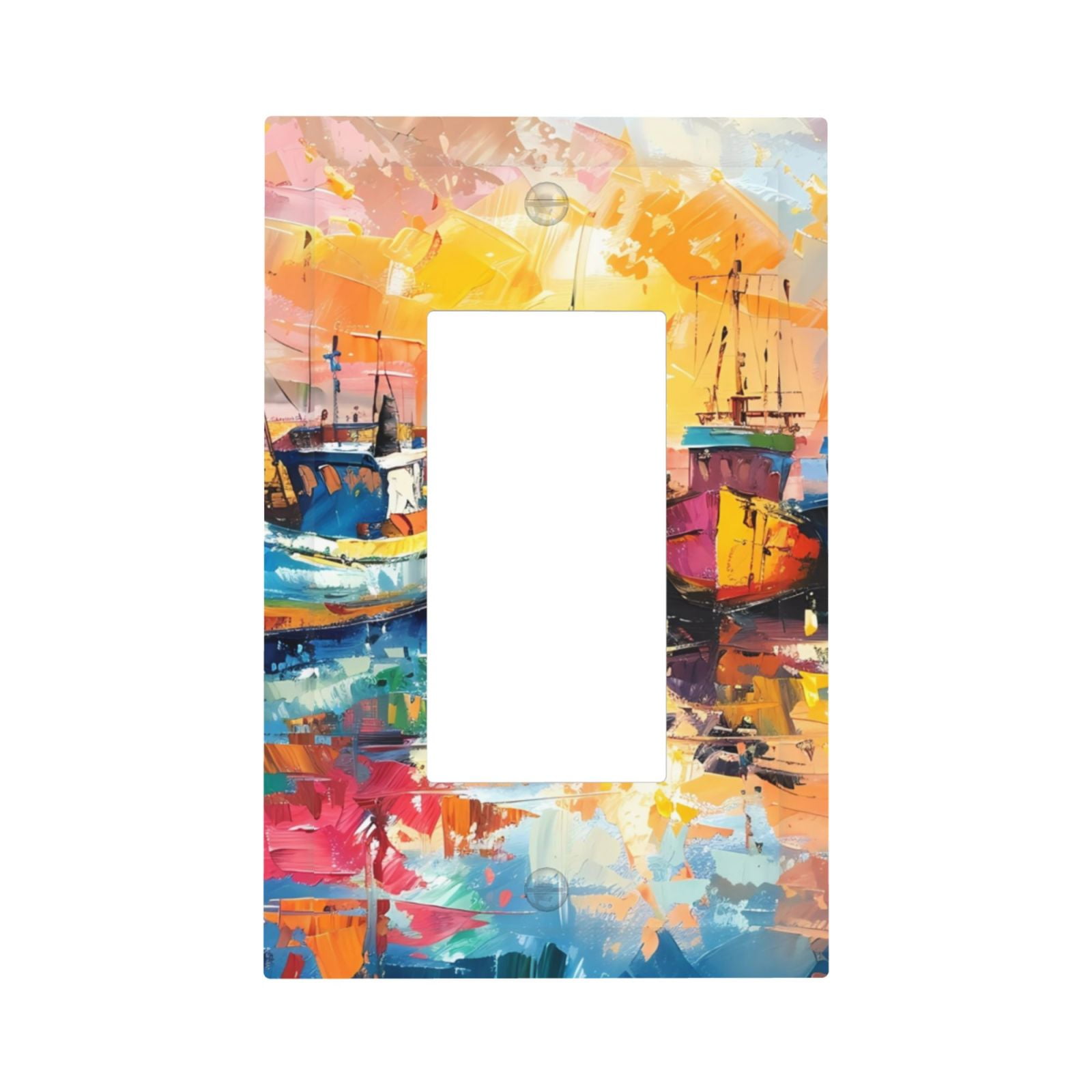 KLL Colorful Fishing Boats Pattern Electrical Outlet Covers, 3" x 5" 1 ...