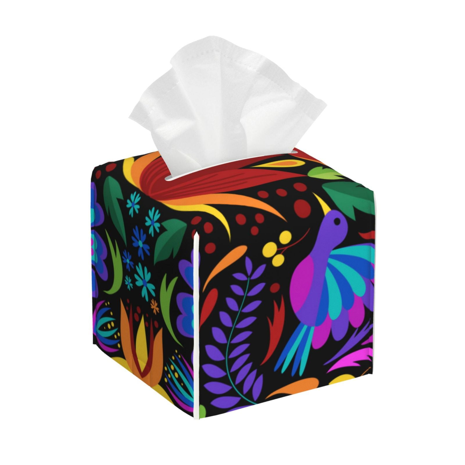 KLL Colorful Floral Print Tissue Box Cover,Leather Tissue Holder Square ...