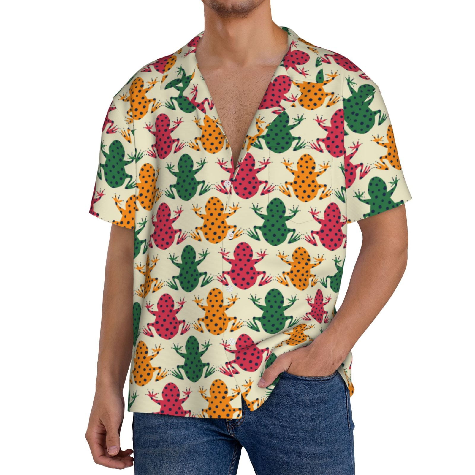 KLL Colorful Frogs Print Men's Shirt Short Sleeve Button Down Summer ...