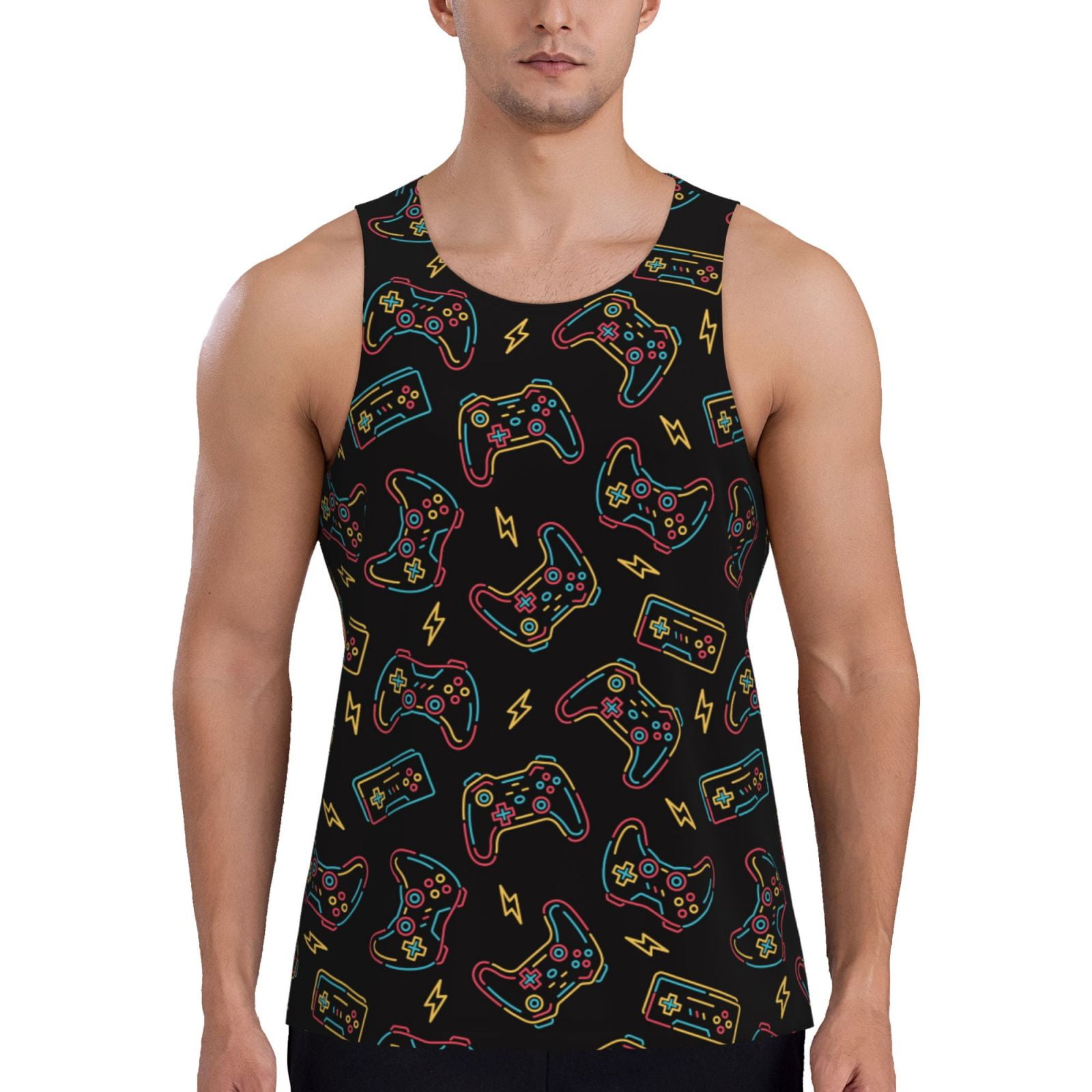 KLL Colorful Game Controller Print Men's Muscle Gym Workout Stringer ...