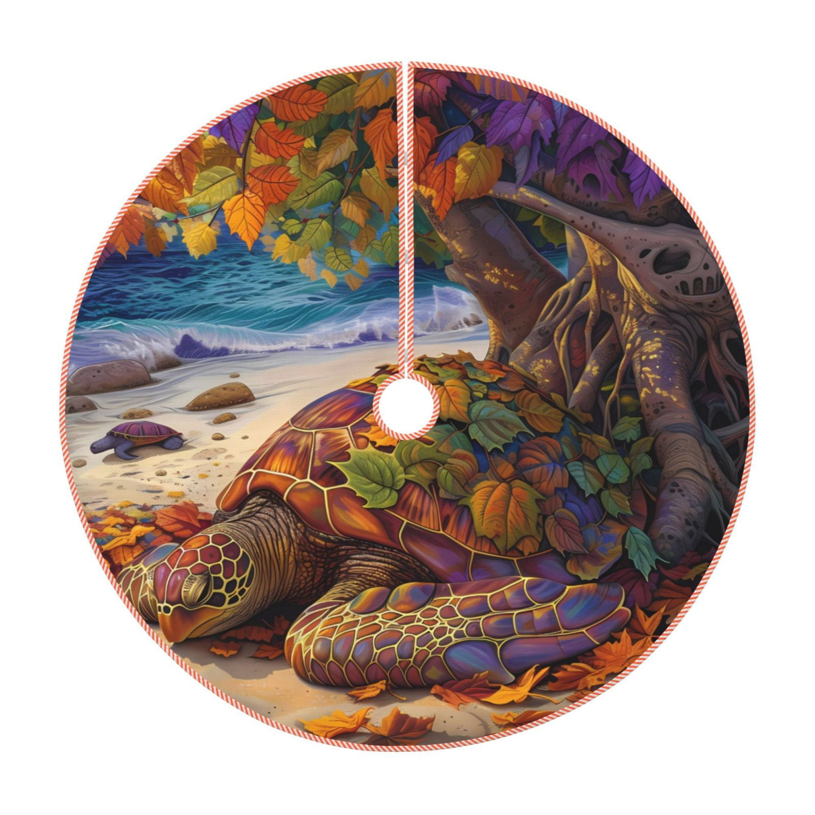 KLL Colorful Maple Leaf Beach Turtle Christmas Tree Skirt 48" ,Party ...