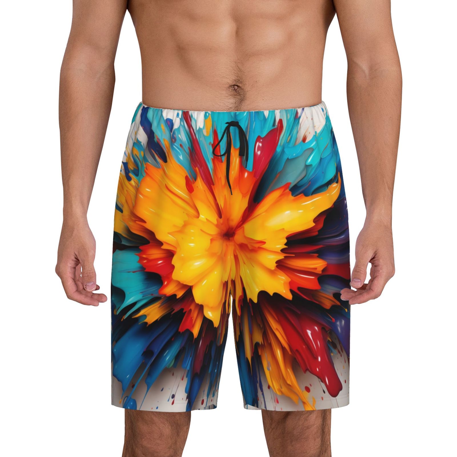 KLL Colorful Paint Print for Men's 1-Pack Shorts,Sleep Pajama Shorts ...