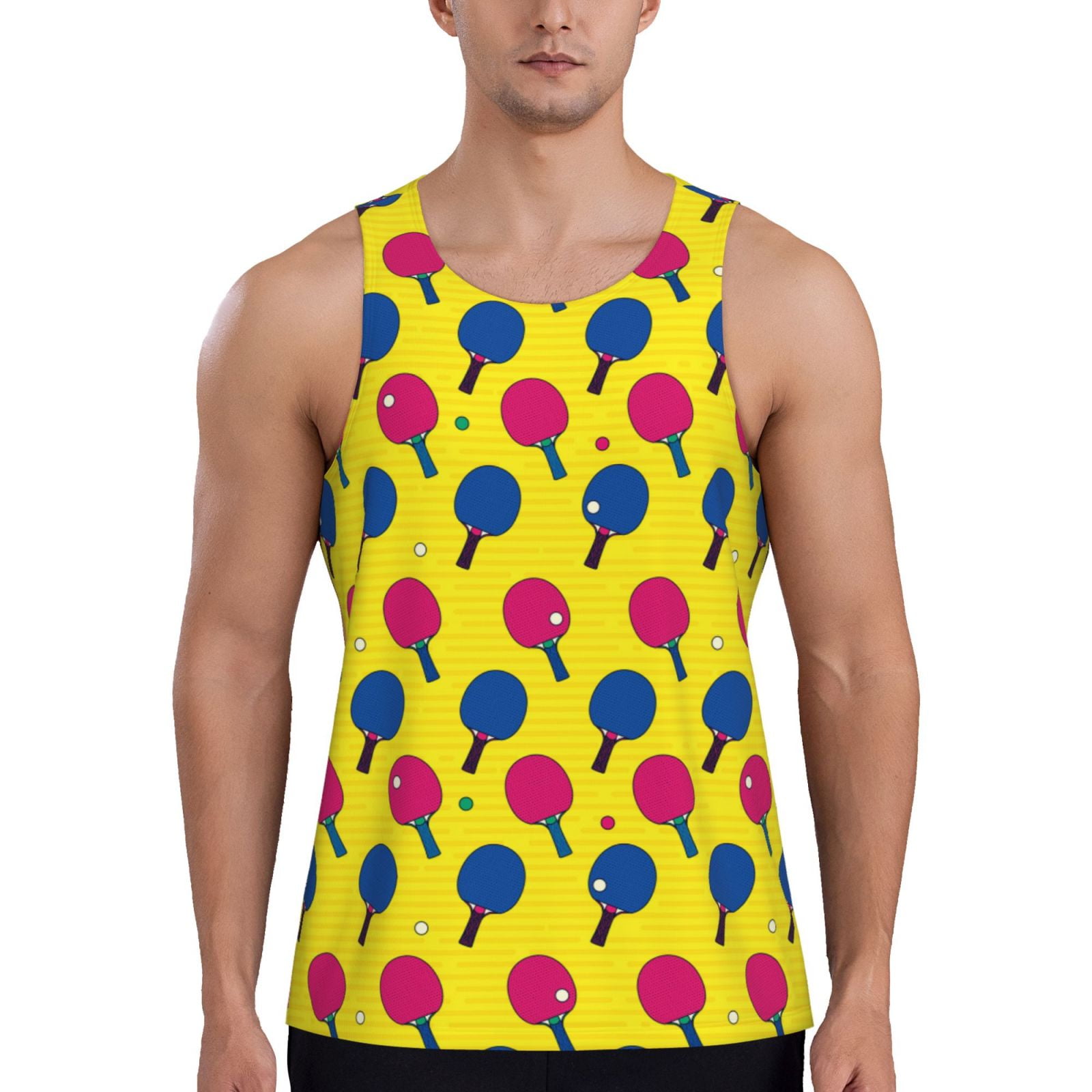 KLL Colorful Ping Pong Print Men's Muscle Gym Workout Stringer Tank ...