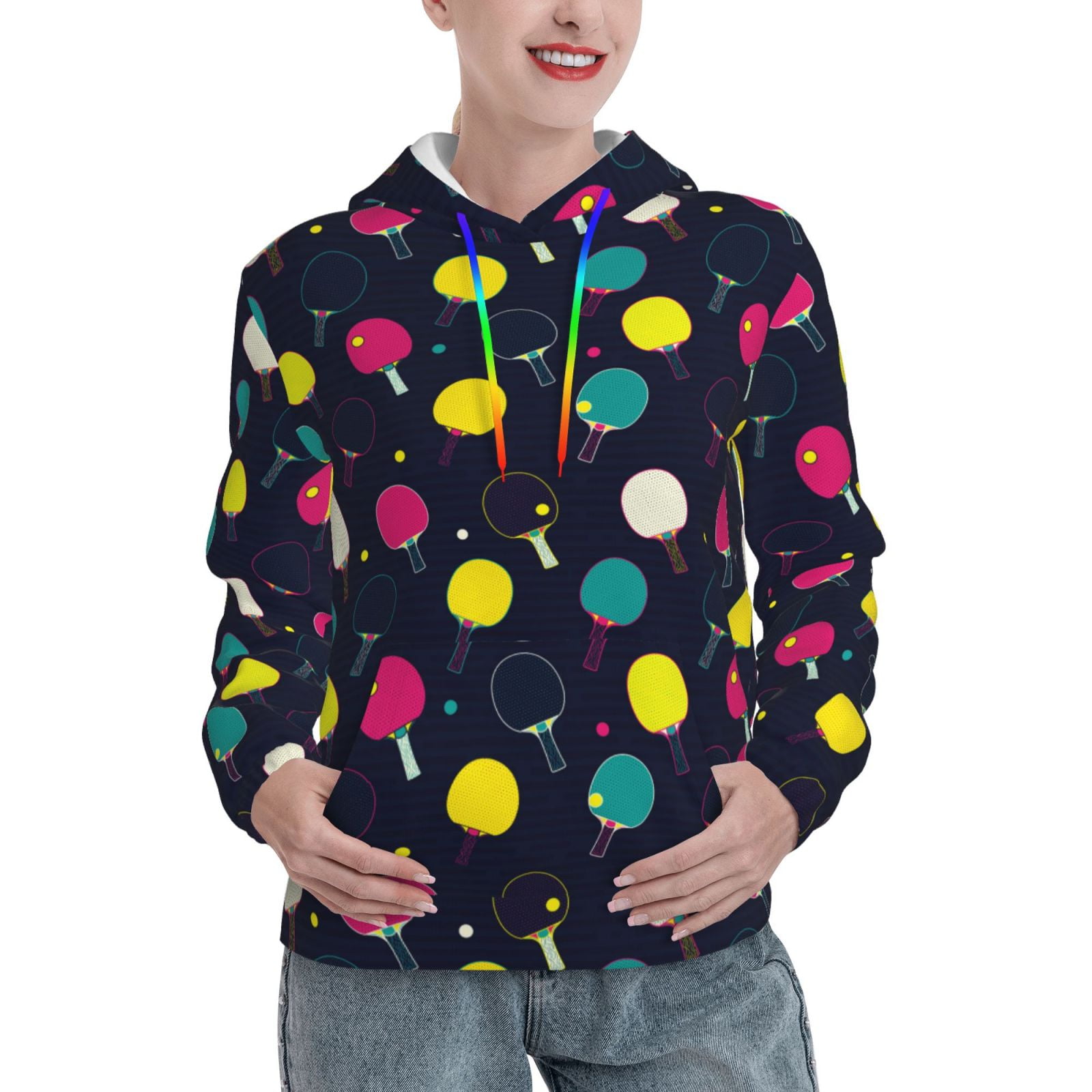 KLL Colorful Ping Pong Rackets for Womens Pullover Hoodie with Pocket ...