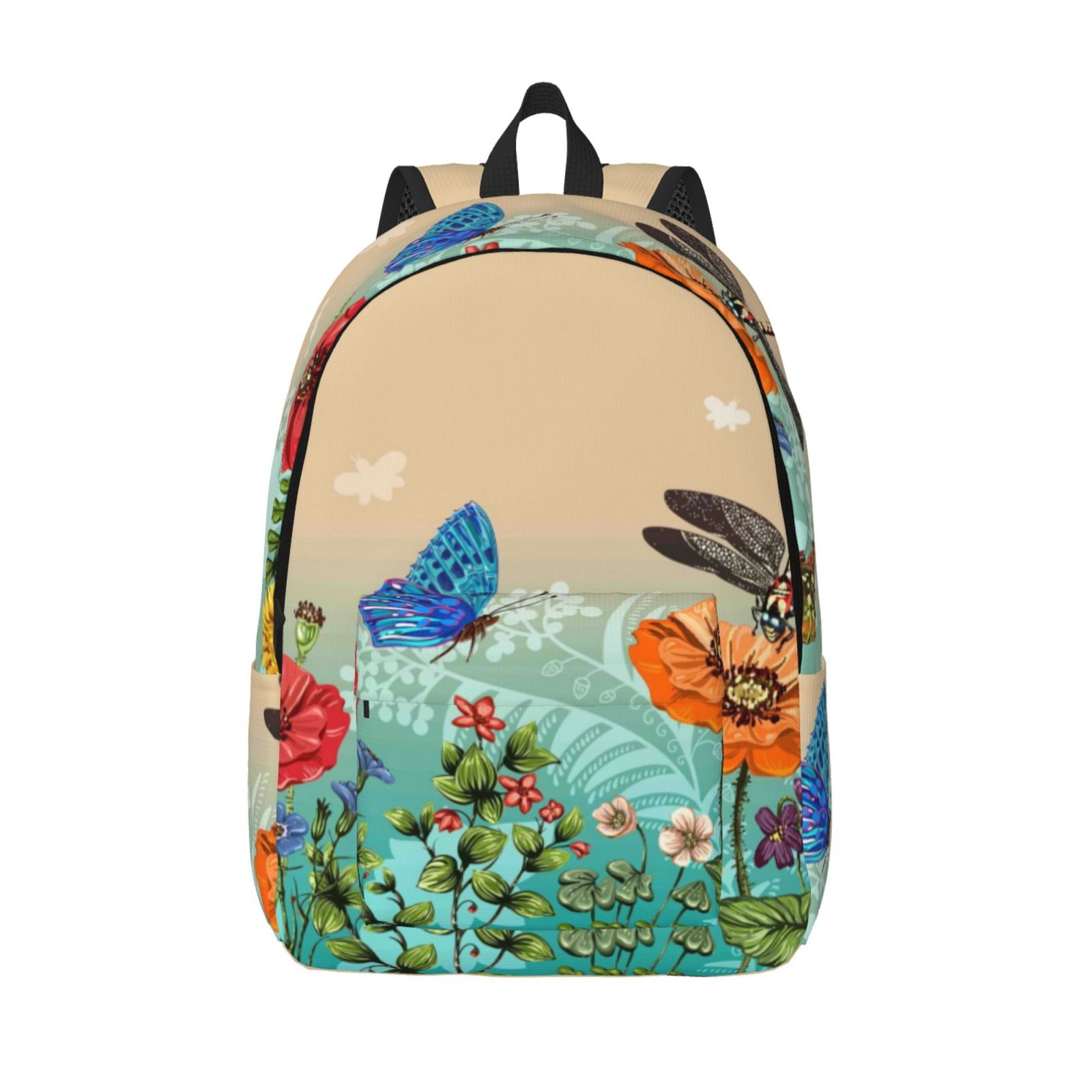 KLL Colorful Plants And Insects Print Travel Laptop Backpack - College ...