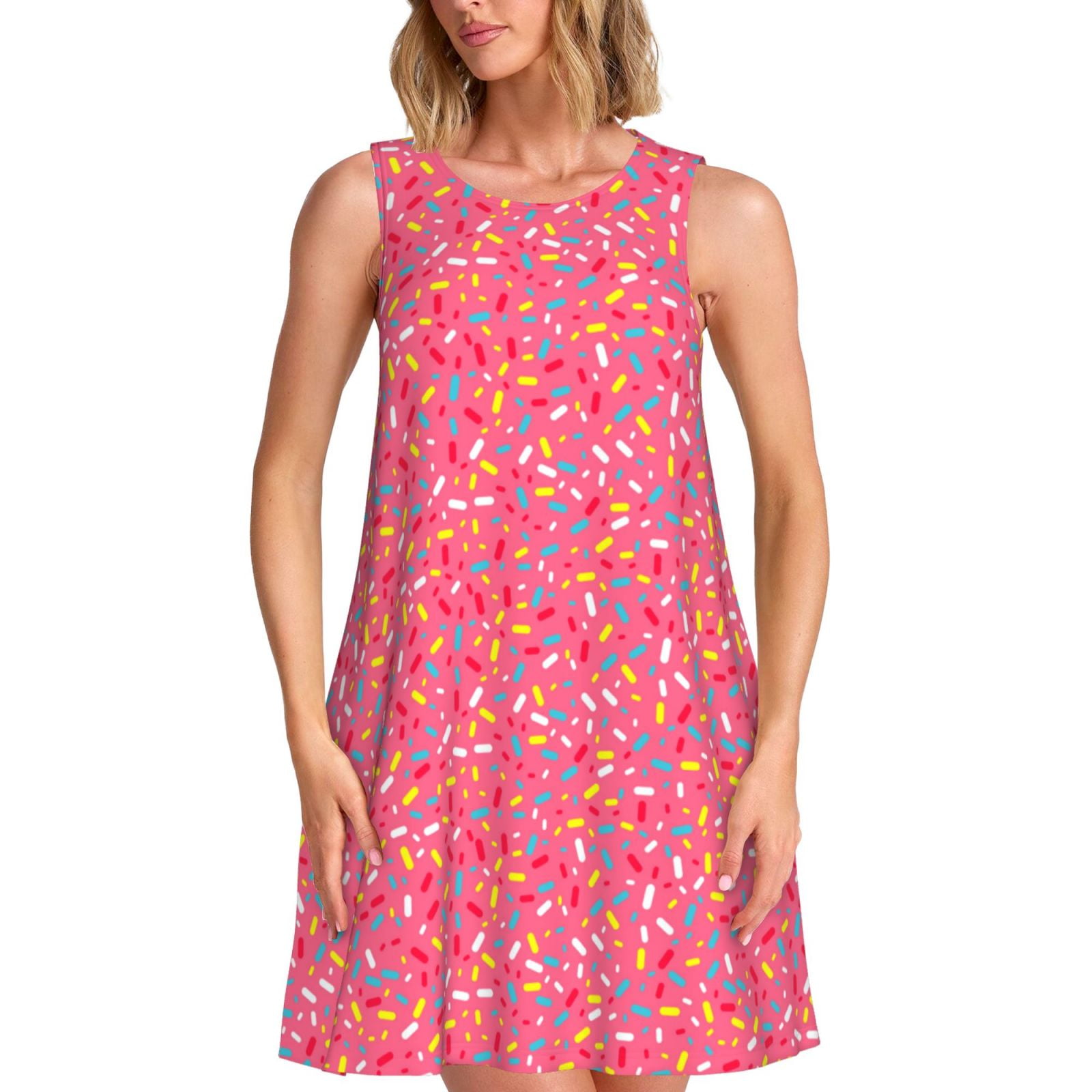 KLL Colorful Sprinkles Donuts Pattern Womens Summer Dresses 2025,Loose ...