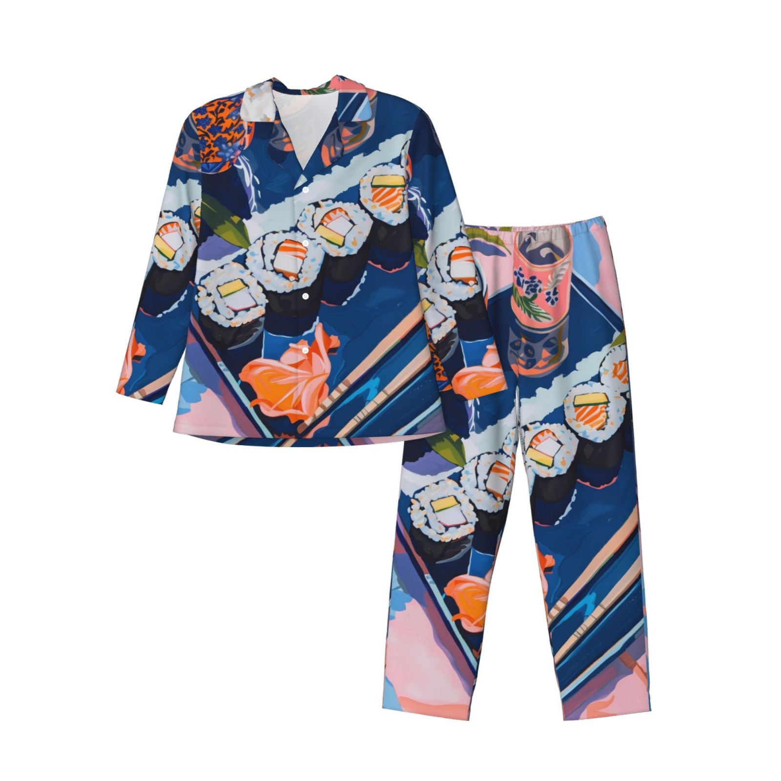 KLL Colorful Sushi Food Art Sleepwear Mens Flannel Pajamas,Long Cotton ...