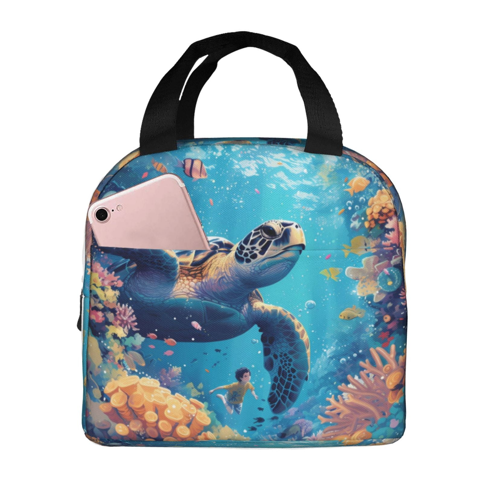 KLL Colorful Underwater Plant Turtle Print Insulated Lunch Bag Women ...