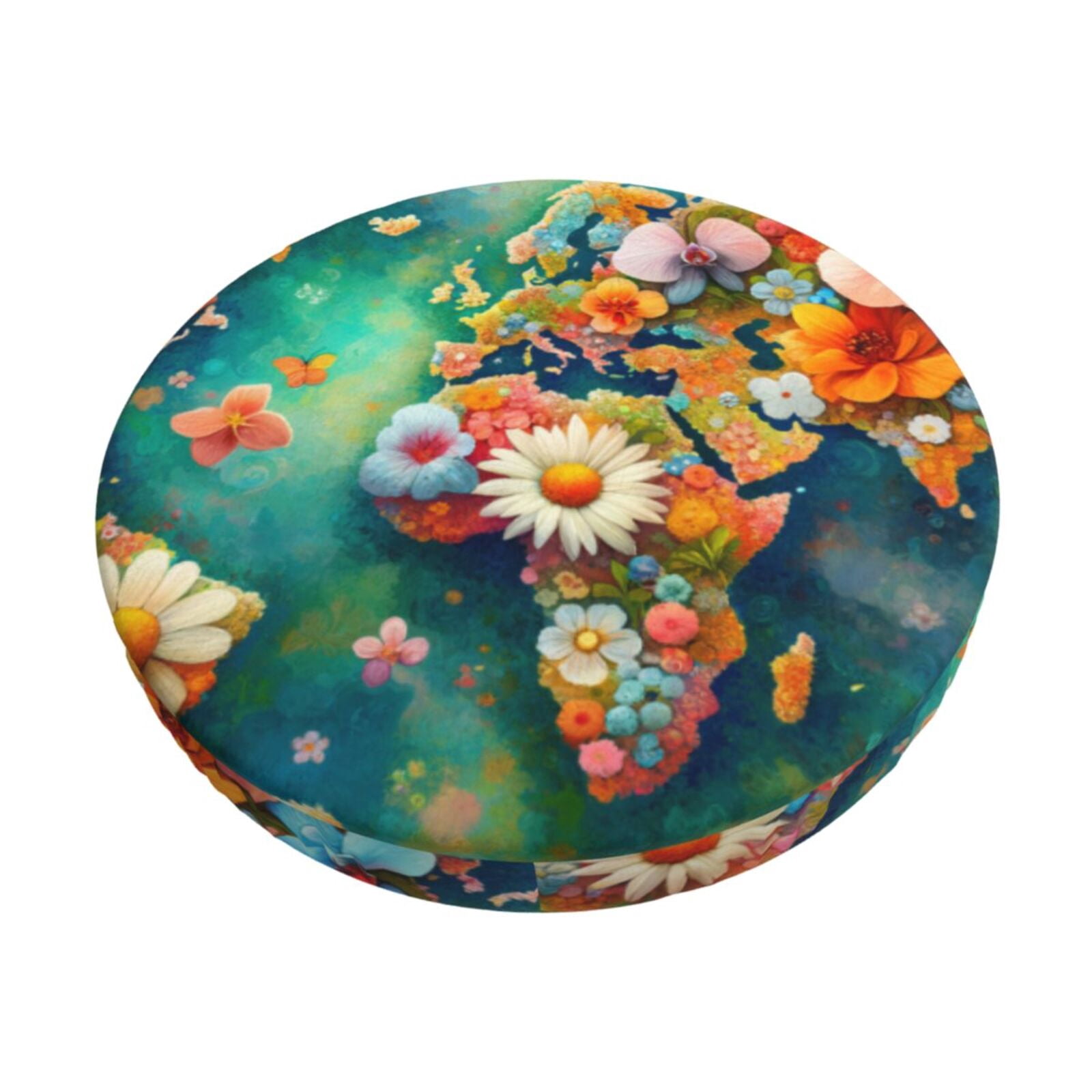 KLL Colorful World Map Round Bar Chair Cushion Cover 13 inch ,Bar Stool ...