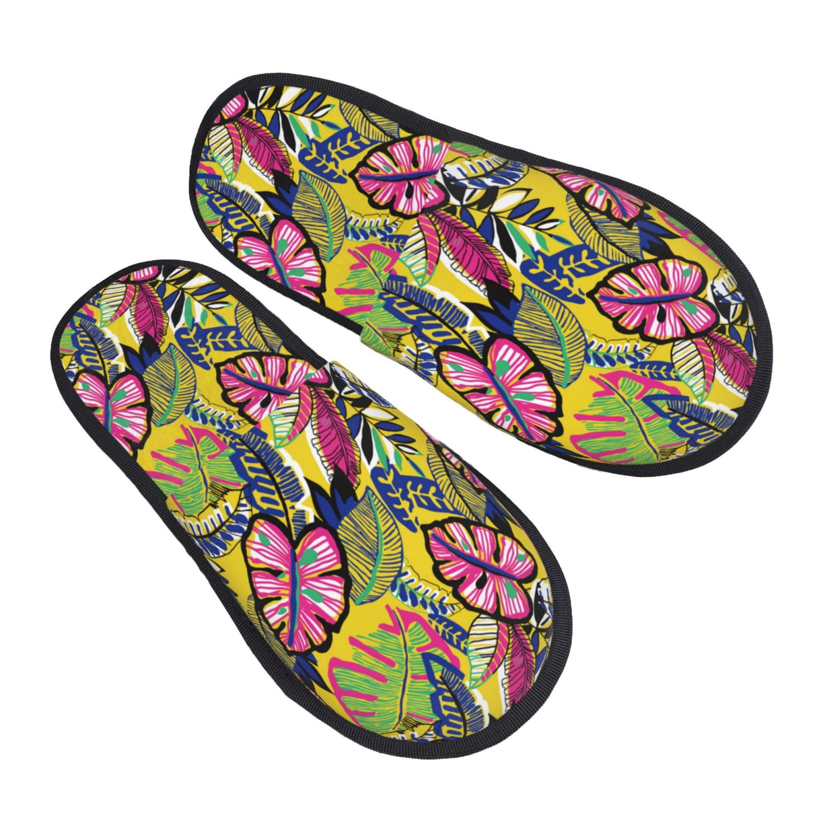 KLL Colrful Tropical Leaves Slippers for Women Men House Slip on Indoor ...