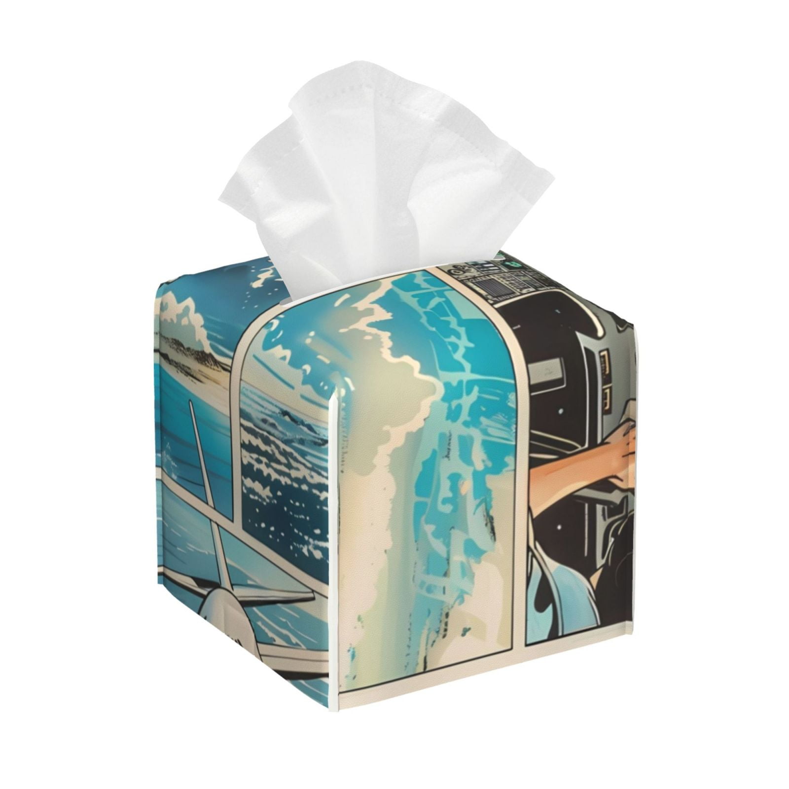 KLL Comic Airplane Cockpit Illustration Print Tissue Box Cover,Leather ...