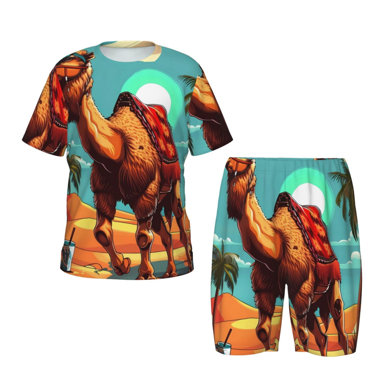 KLL Cool Camel Oasis Vibes Print Kids' Short-Sleeved Pajama Set,Soft ...
