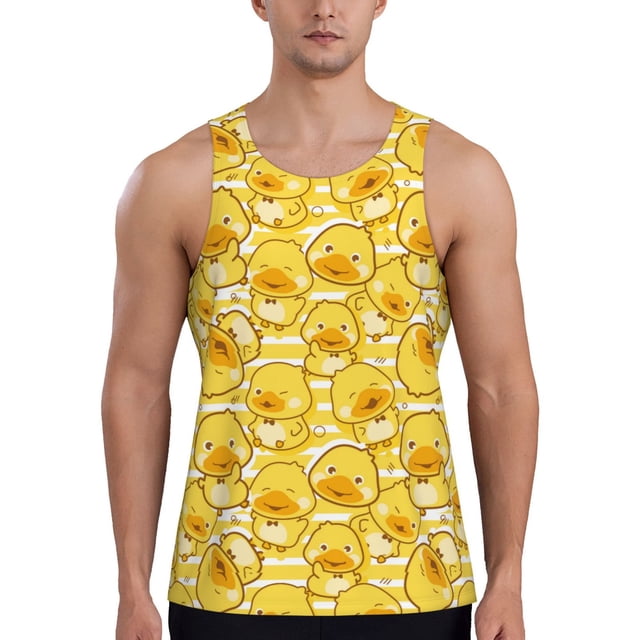 KLL Cool Duck With Yellow Strip Print Men's Muscle Gym Workout Stringer ...