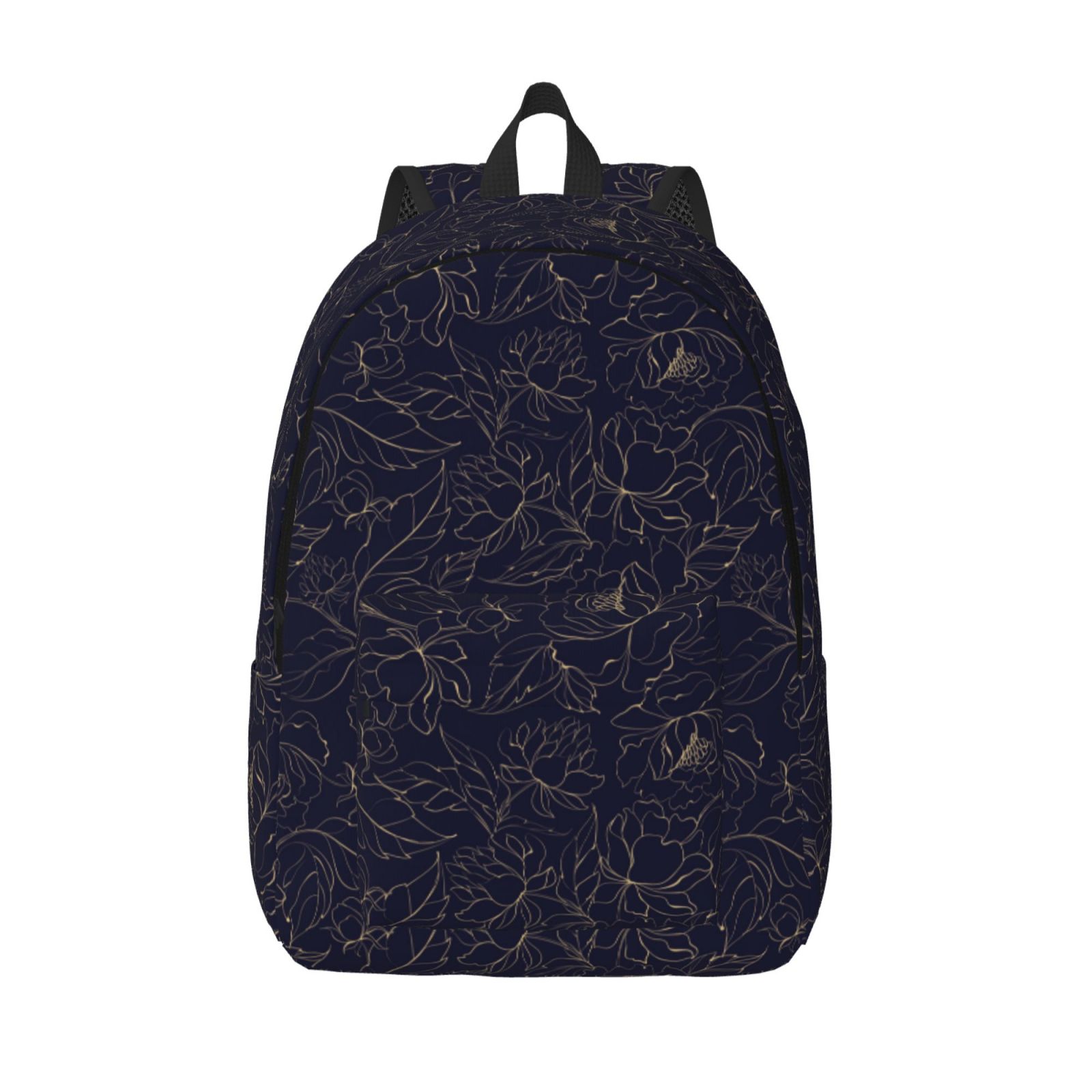KLL Copper-Gold Gloss Outline Peony Print Travel Laptop Backpack ...