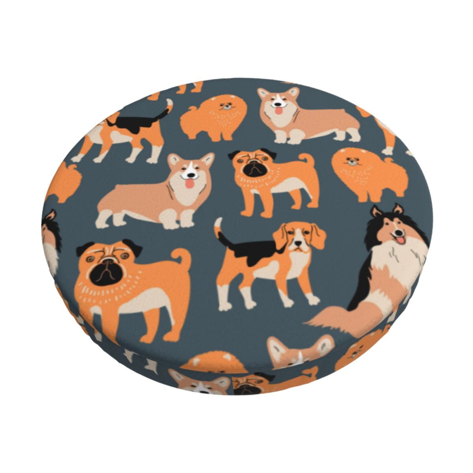 KLL Corgi Collie Pug Round Bar Chair Cushion Cover 13 inch ,Bar Stool ...