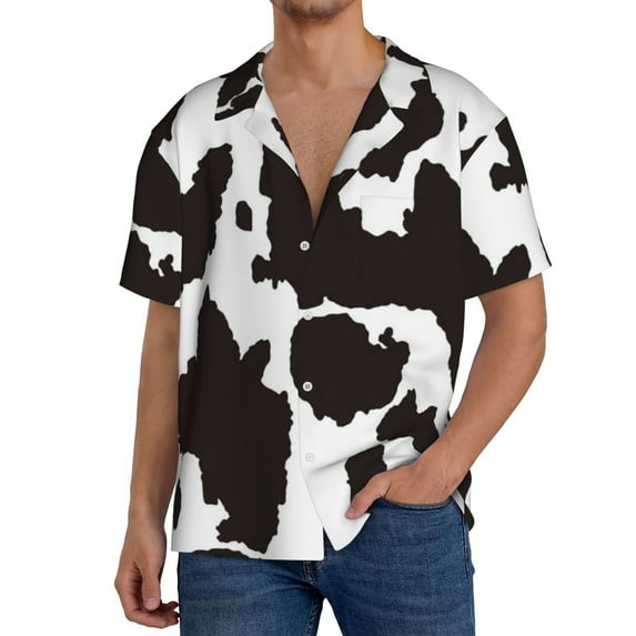 KLL Cow Skin 2 Print Men's Shirt Short Sleeve Button Down Summer Cuba ...