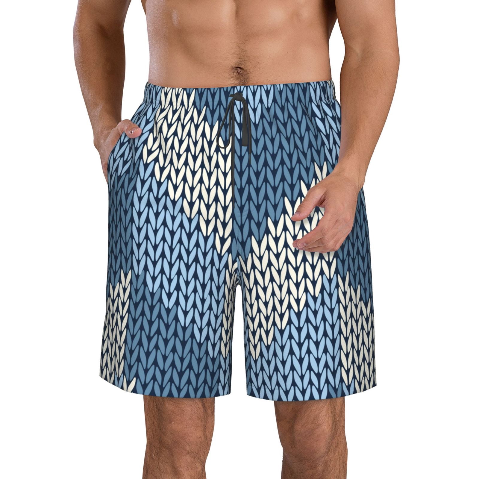 KLL Cozy Knitted Blue Chevron Men's Casual Summer Beach Shorts Hawaiian ...