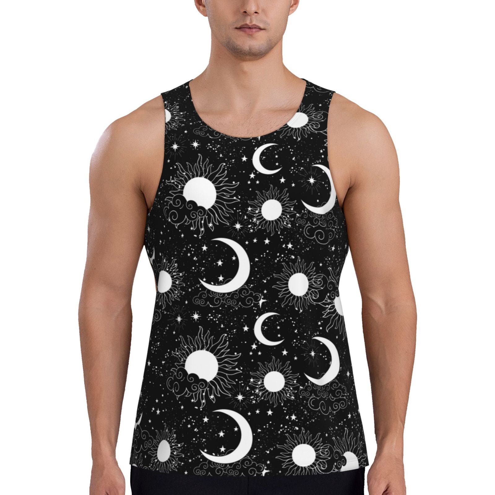 KLL Crescent and Stars Print Men's Muscle Gym Workout Stringer Tank ...