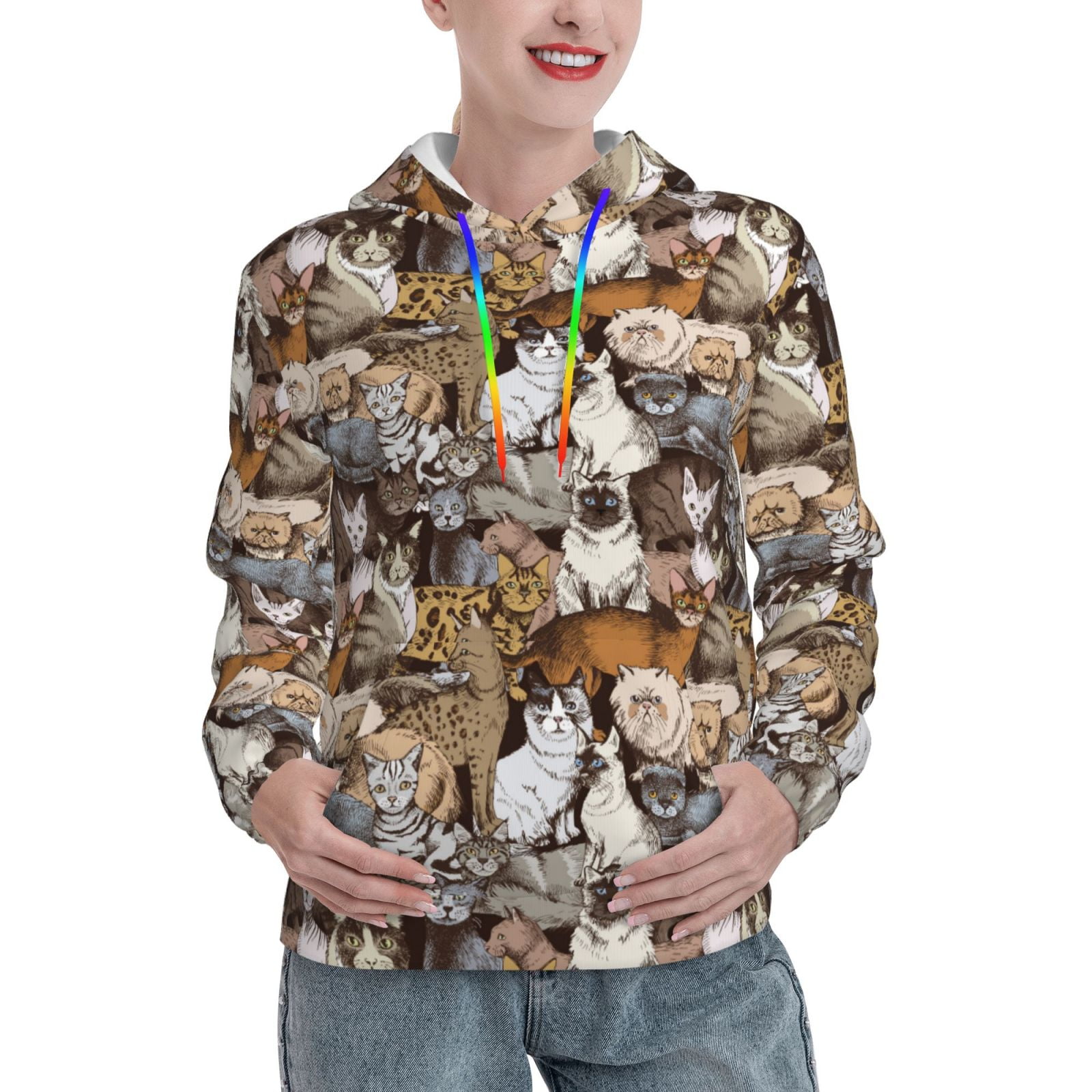KLL Cut Cats for Womens Pullover Hoodie with Pocket Hooded Long Sleeve ...