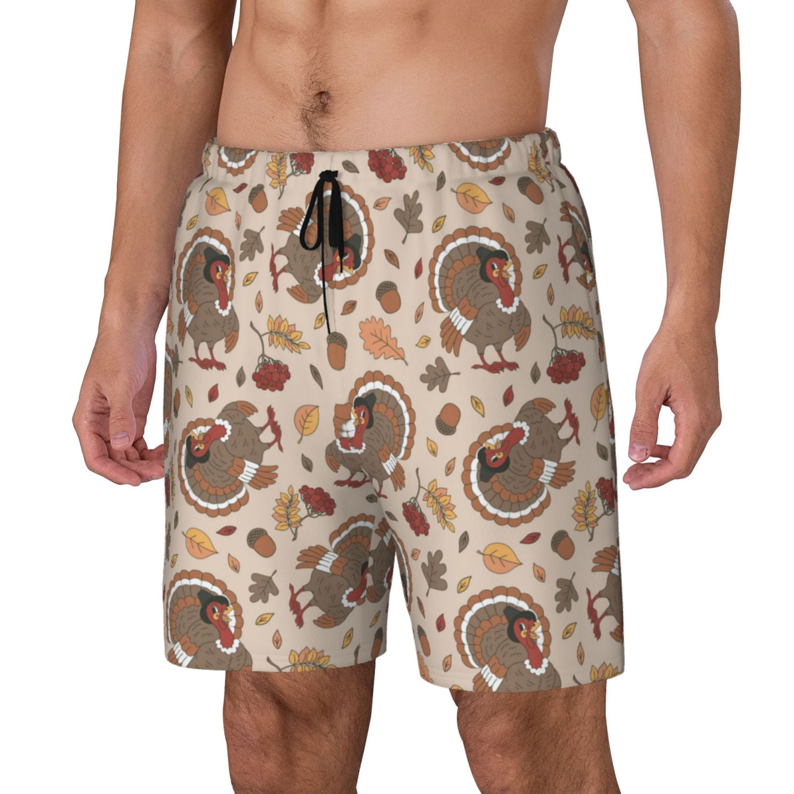 KLL Cute Autumn Turkey for Mens Swim Trunks Quick Dry Swim Shorts with ...
