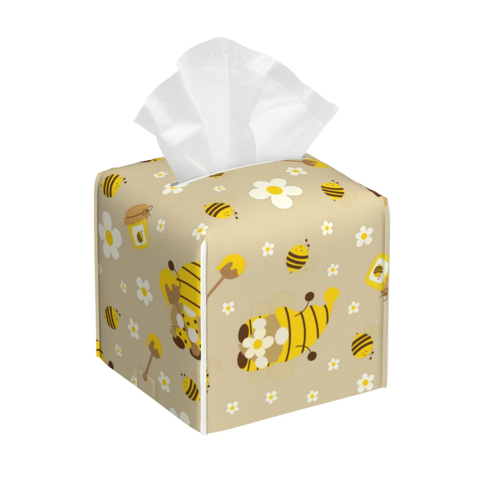 KLL Cute Bee Gnome 2 Print Tissue Box Cover,Leather Tissue Holder ...