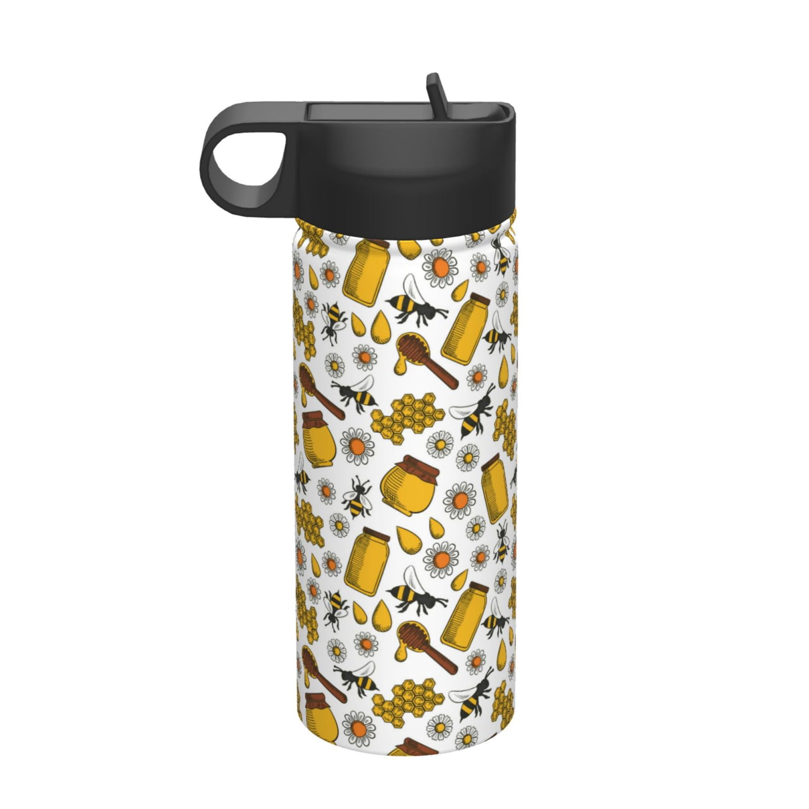 KLL Cute Bee Pattern 18OZ Water Bottle With Straw,Stainless Steel ...