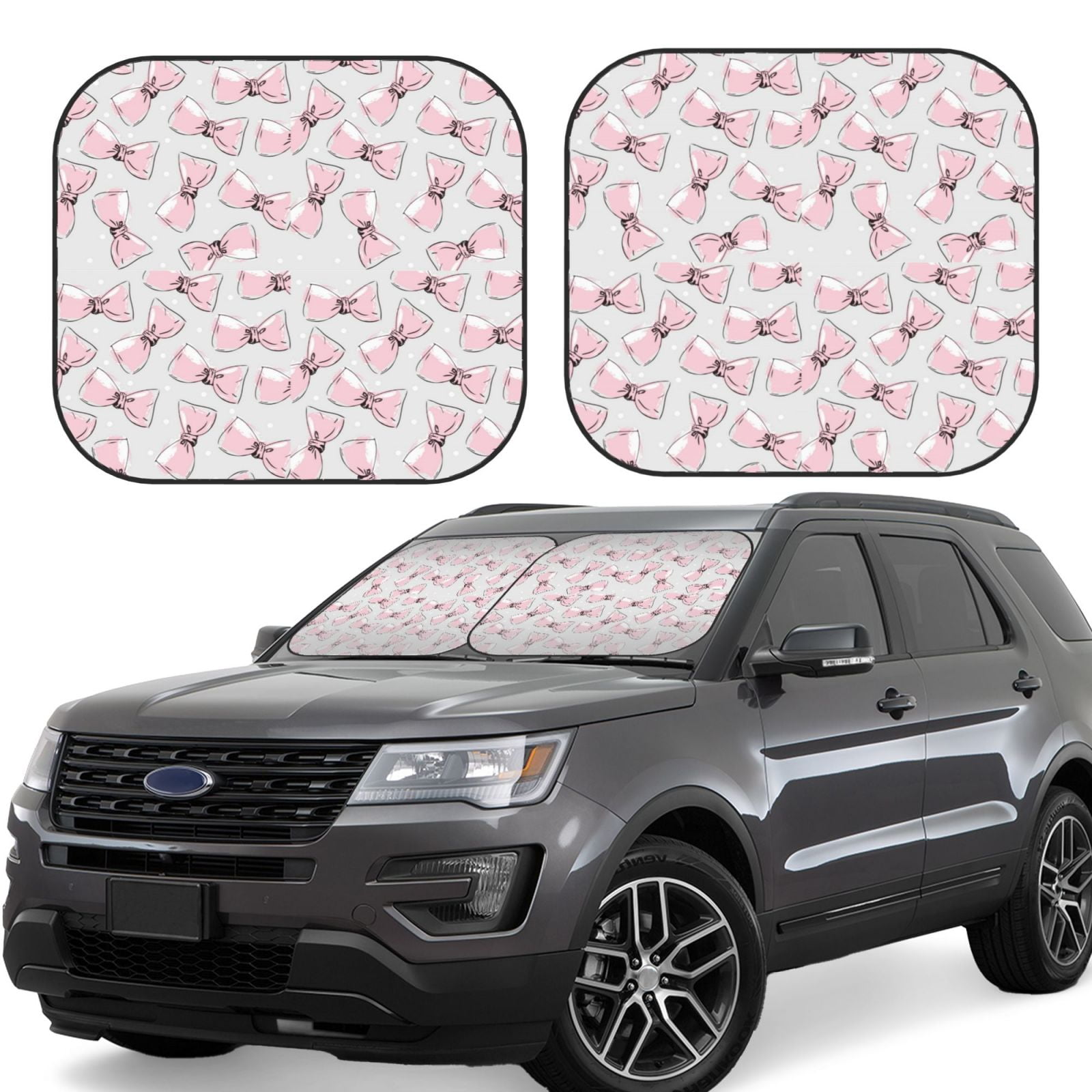 KLL Cute Bow Tie Windshield Sun Shade 2-Piece Foldable Car Front Window ...