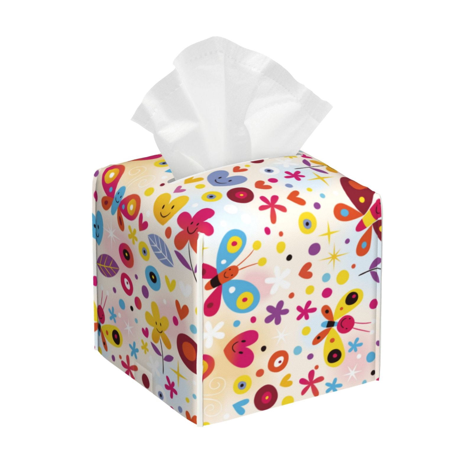 KLL Cute Butterfly Flowers Print Tissue Box Cover,Leather Tissue Holder ...
