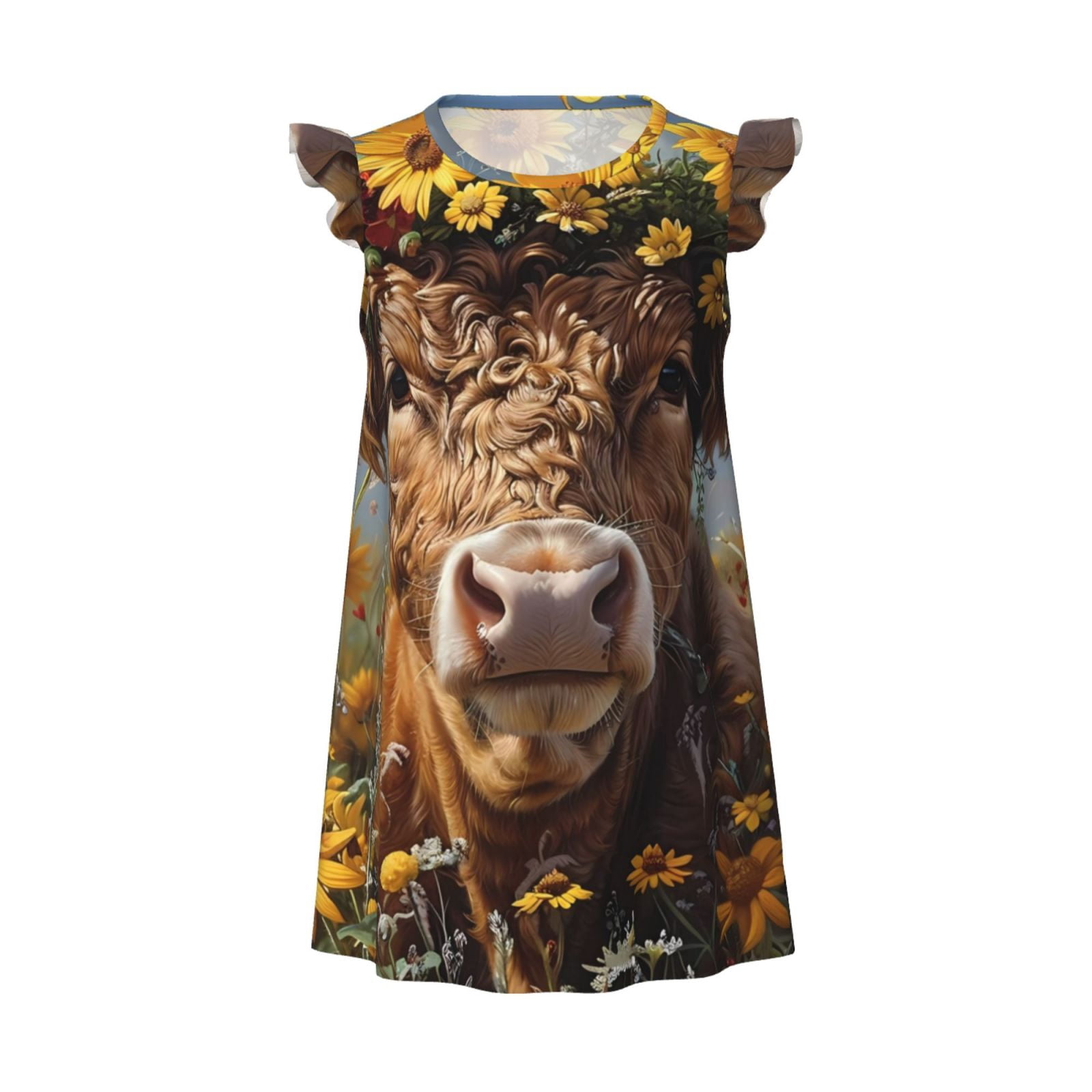 KLL Cute Cow Sunflower Crown A Print Girls Nightgowns Pajamas for Girl ...