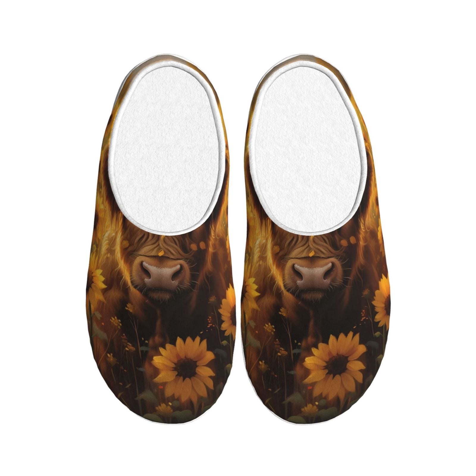 KLL Cute Cow Sunflower Field Pattern Adult Unisex Cozy Slippers,Fuzzy ...